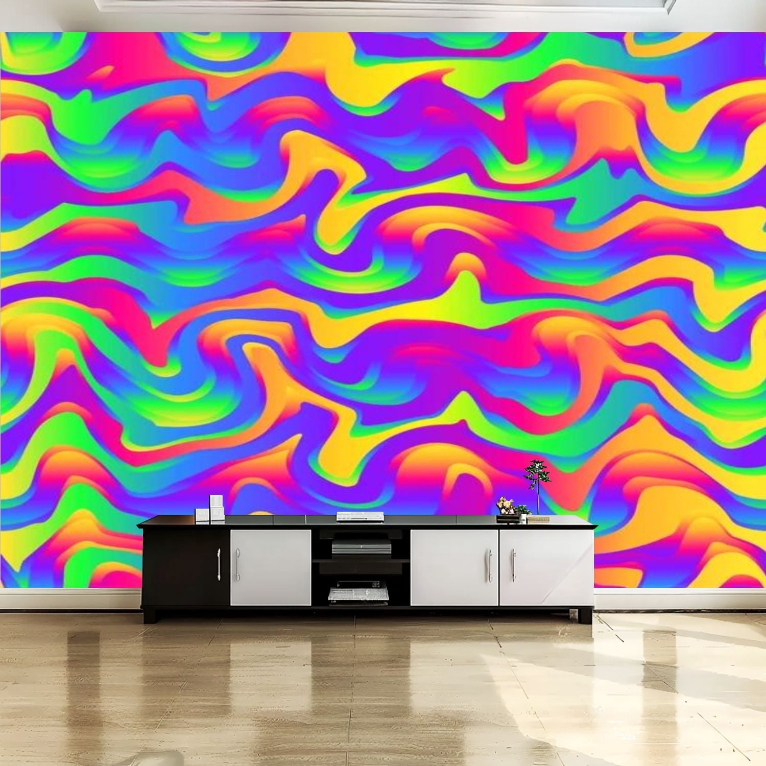 Peel and Stick Canvas Wallpaper Wall Mural Rainbow wavy lines seamless ...