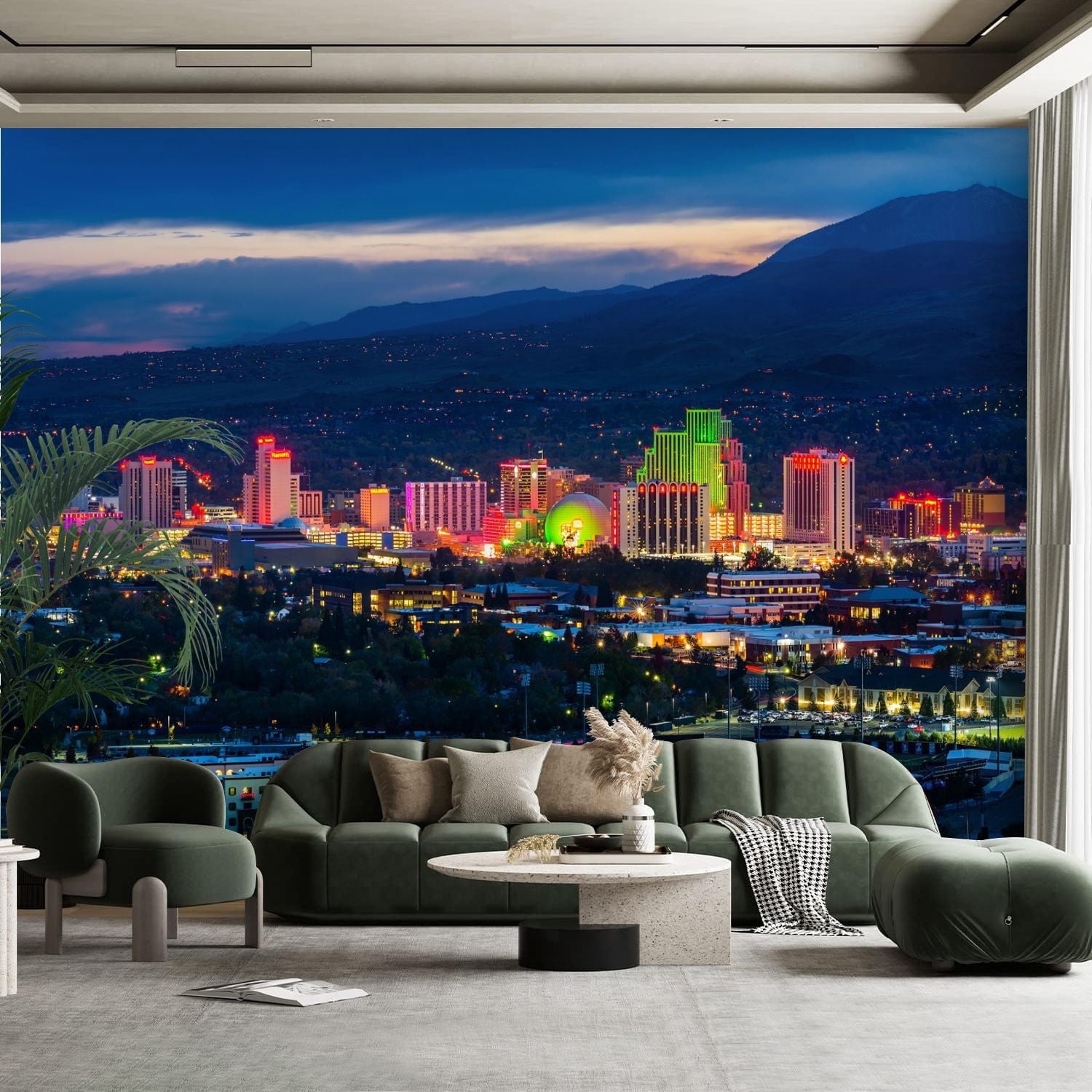 Peel and Stick Canvas Wallpaper Wall Mural Reno skyline night Wall Art ...