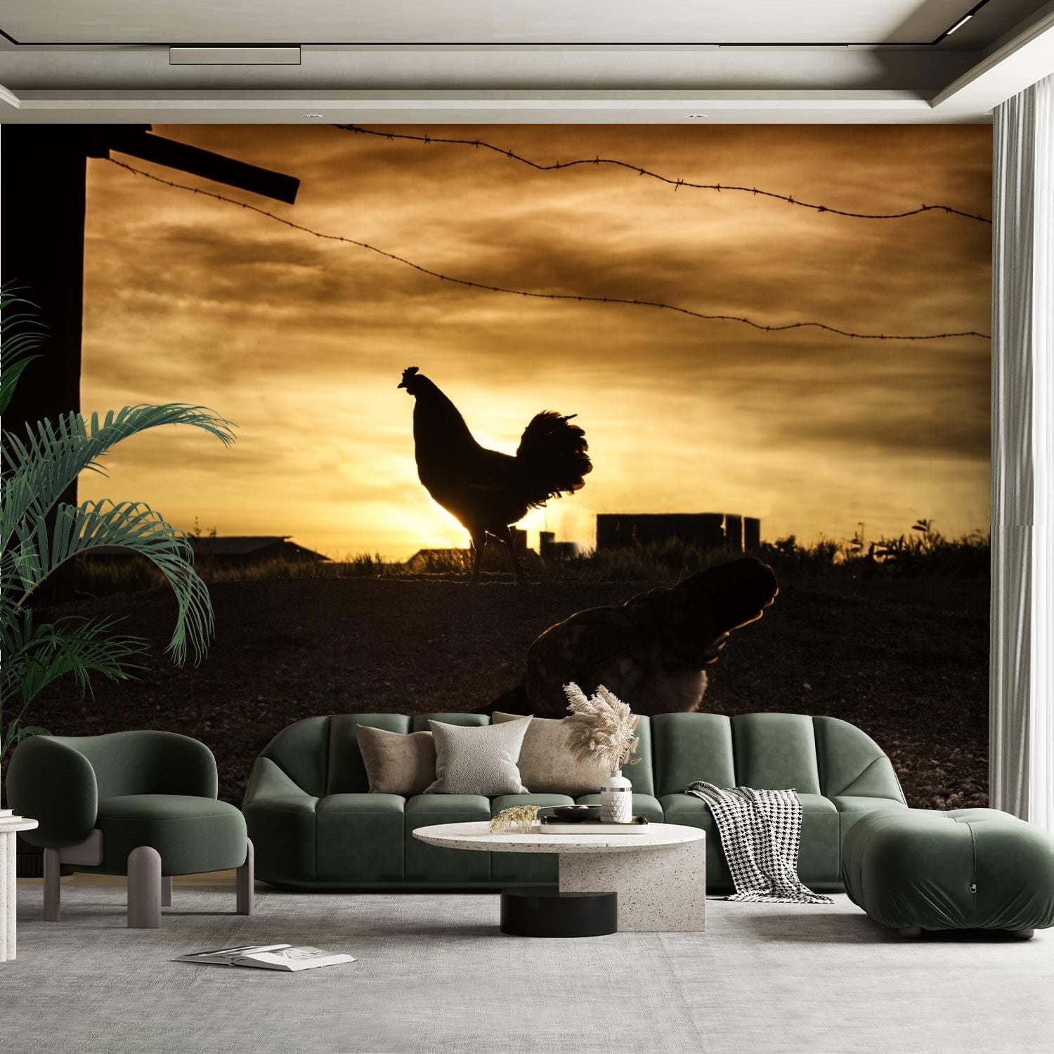 Peel and Stick Canvas Wallpaper Wall Mural Rooster singing sunrise Wall ...