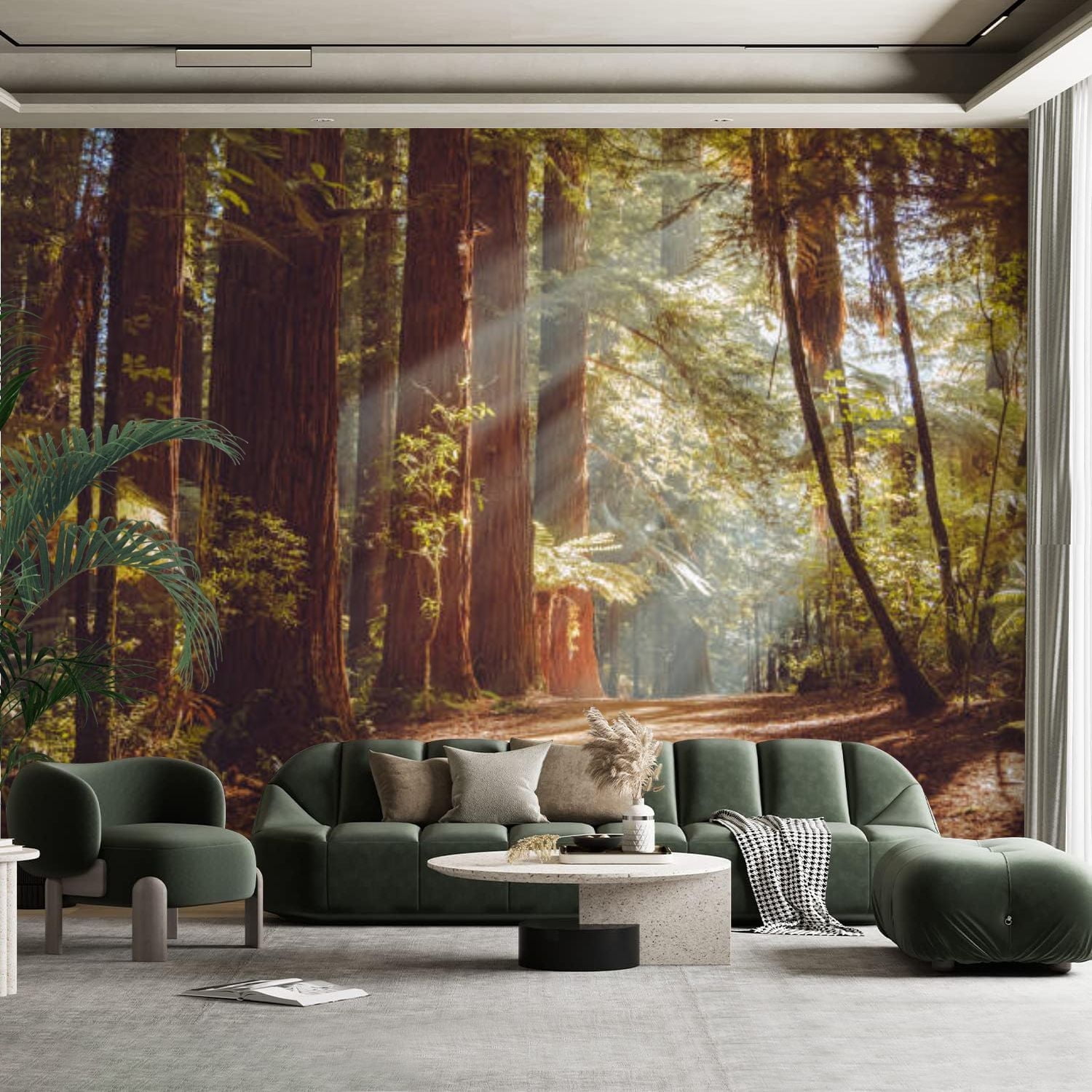 Peel and Stick Canvas Wallpaper Wall Mural Rotorua Redwoods Wall Art ...