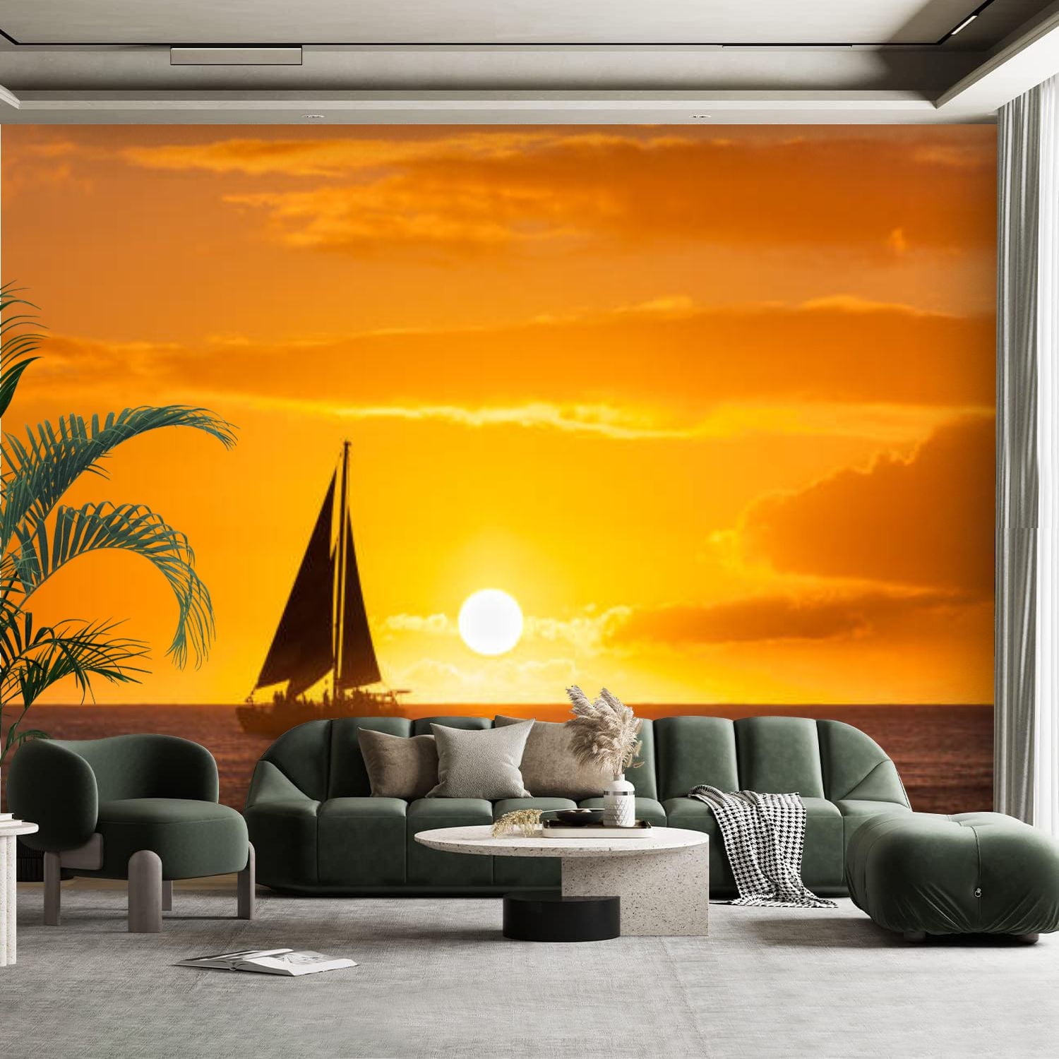 Peel and Stick Canvas Wallpaper Wall Mural Sail boat sailing against ...