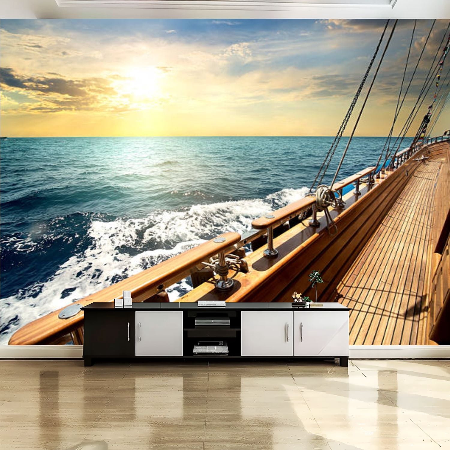 Peel and Stick Canvas Wallpaper Wall Mural Sailboat sea Wall Art Self ...