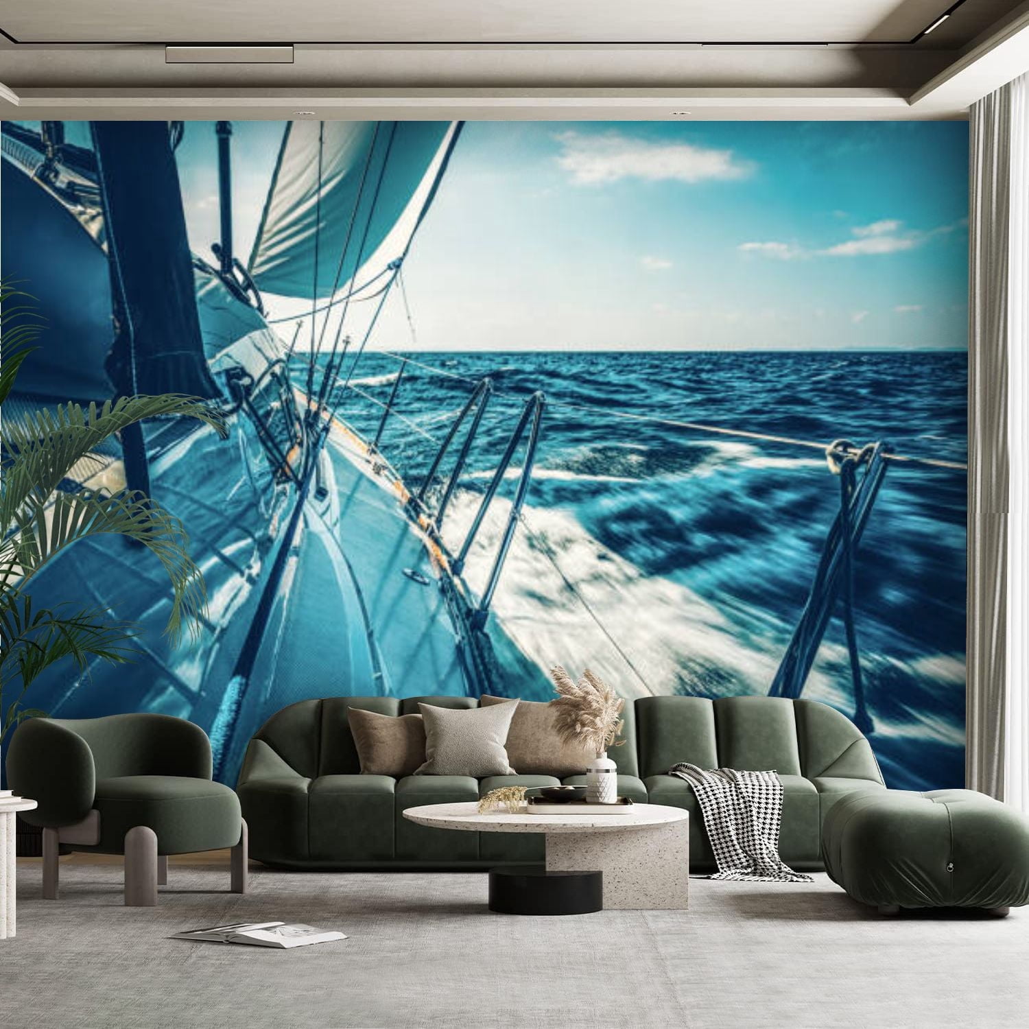 Peel and Stick Canvas Wallpaper Wall Mural Sailing sailboat sunset Wall ...