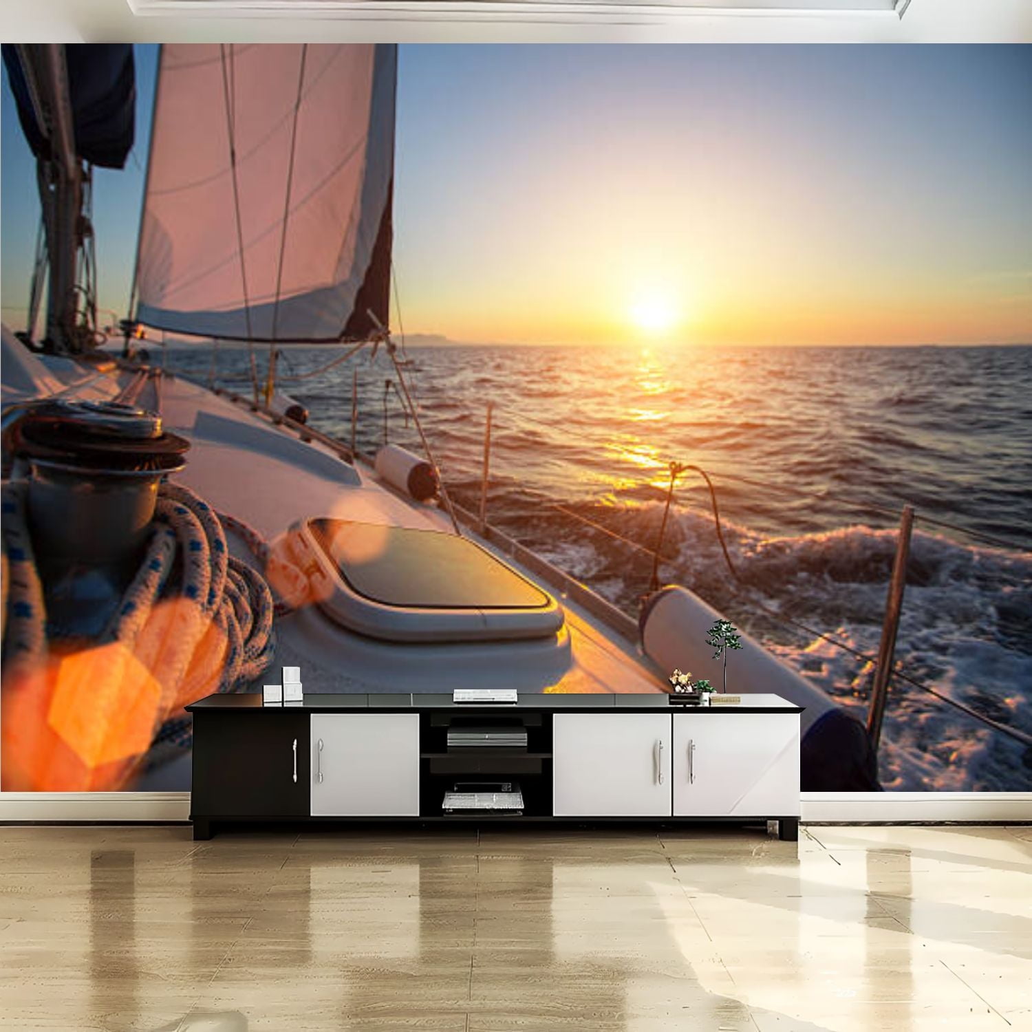 Peel and Stick Canvas Wallpaper Wall Mural Sailing ship luxury yacht ...