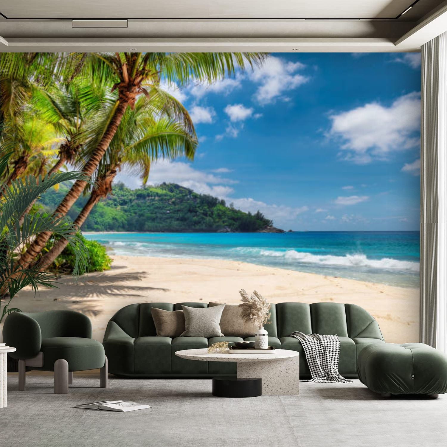 Peel and Stick Canvas Wallpaper Wall Mural Sandy beach exotic island ...