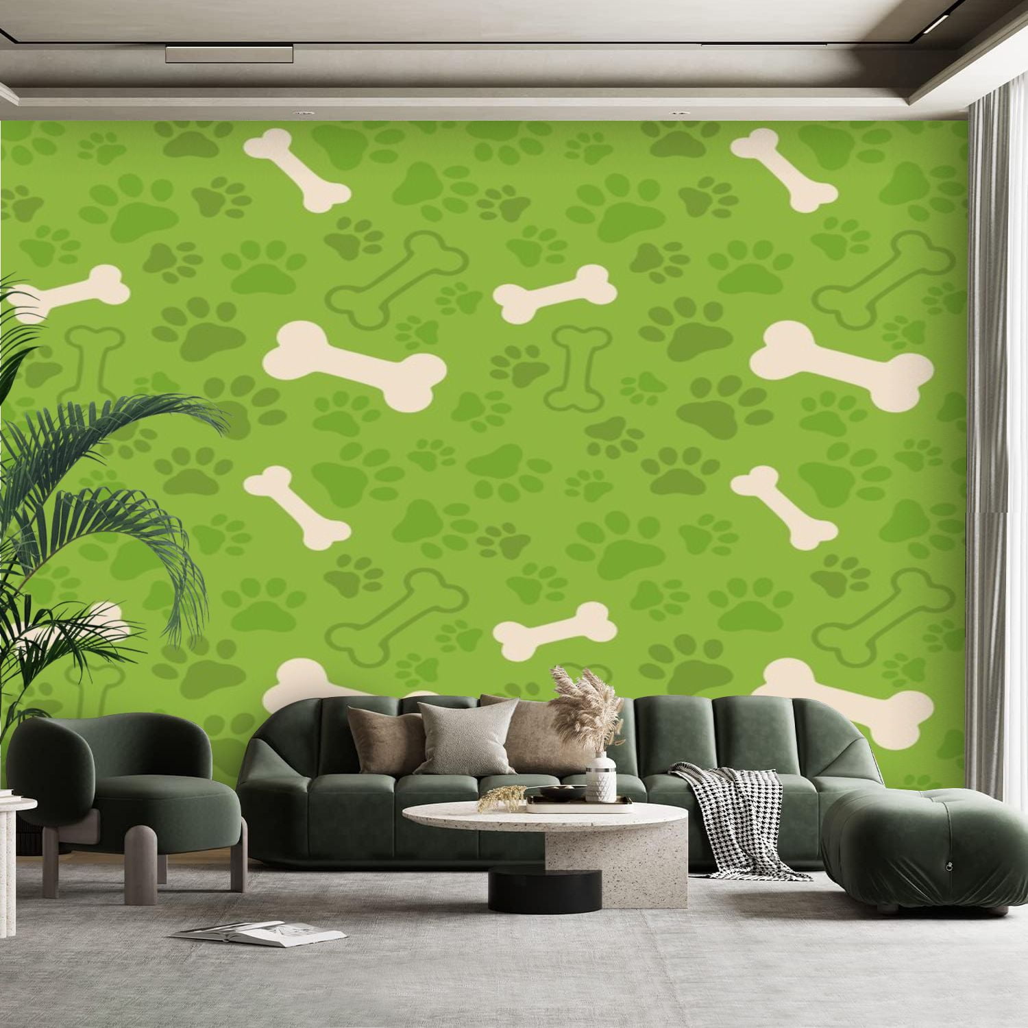 Peel and Stick Canvas Wallpaper Wall Mural Seamless dog paw print bone ...