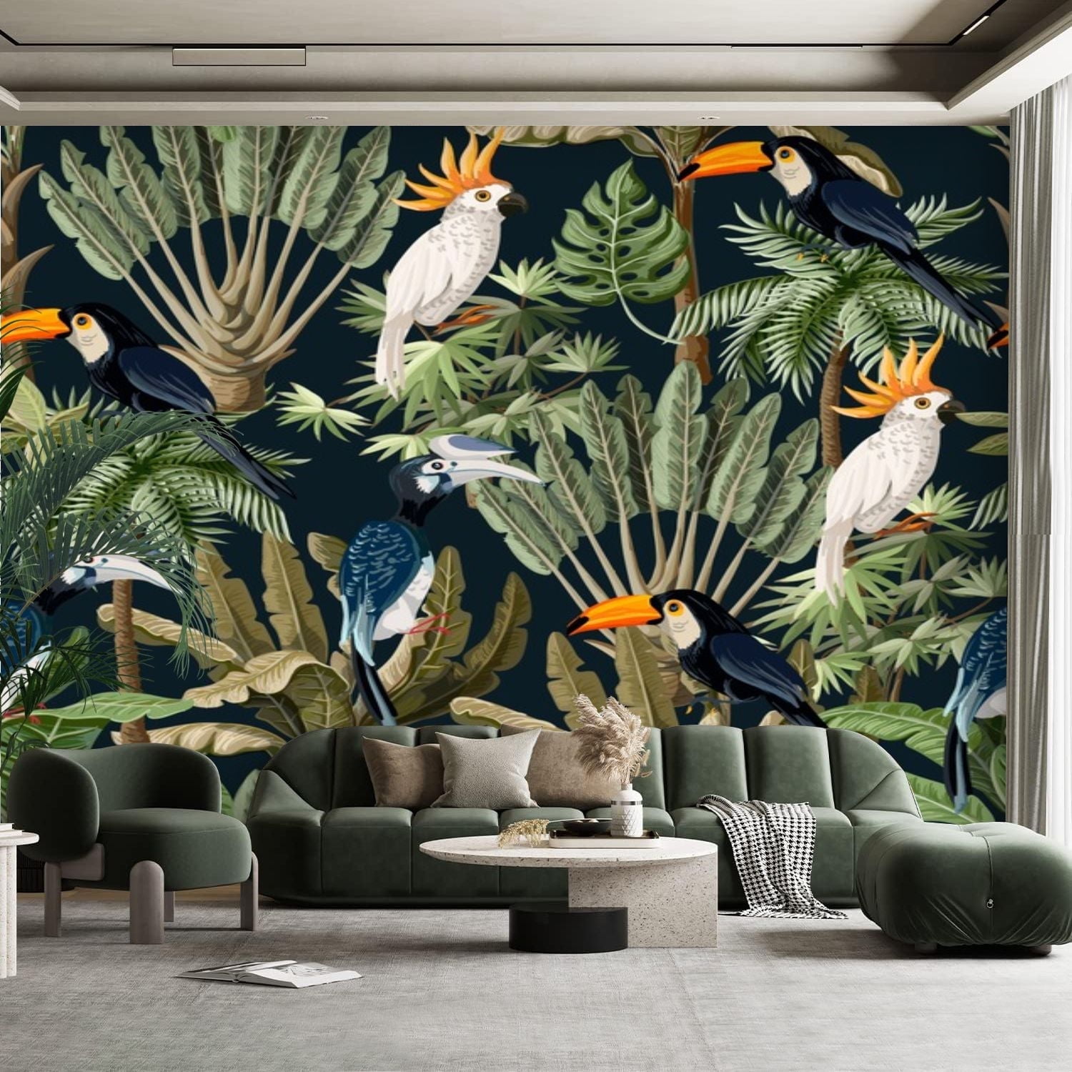 Peel and Stick Canvas Wallpaper Wall Mural Seamless exotic trees wild ...