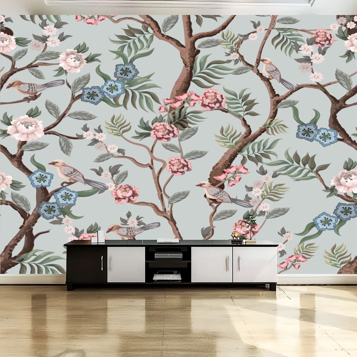 Peel and Stick Canvas Wallpaper Wall Mural Seamless pattern chinoiserie ...