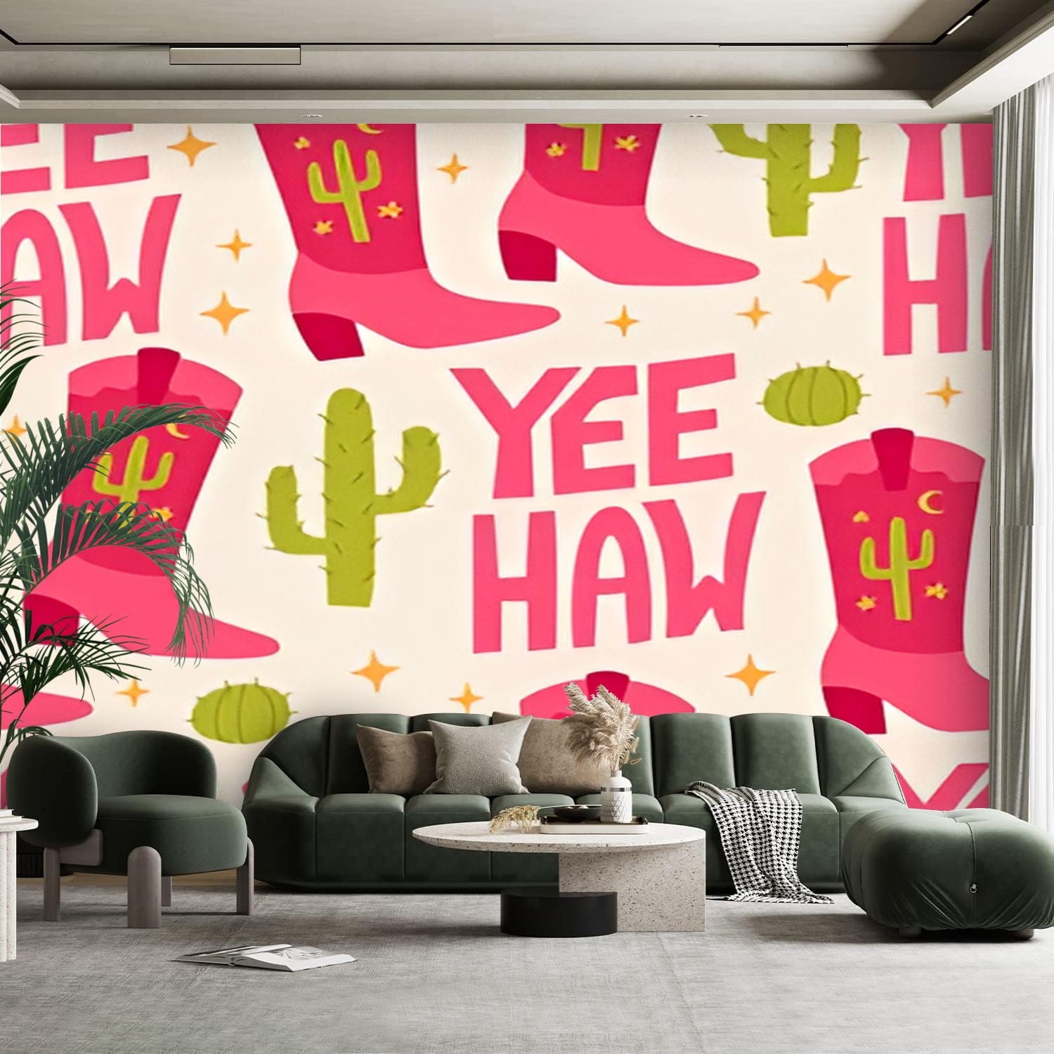 Peel and Stick Canvas Wallpaper Wall Mural Seamless pattern pink cowboy ...