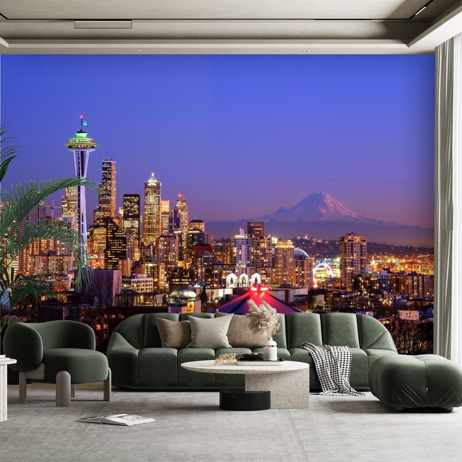 Peel and Stick Canvas Wallpaper Wall Mural Seattle skyline night Mt ...