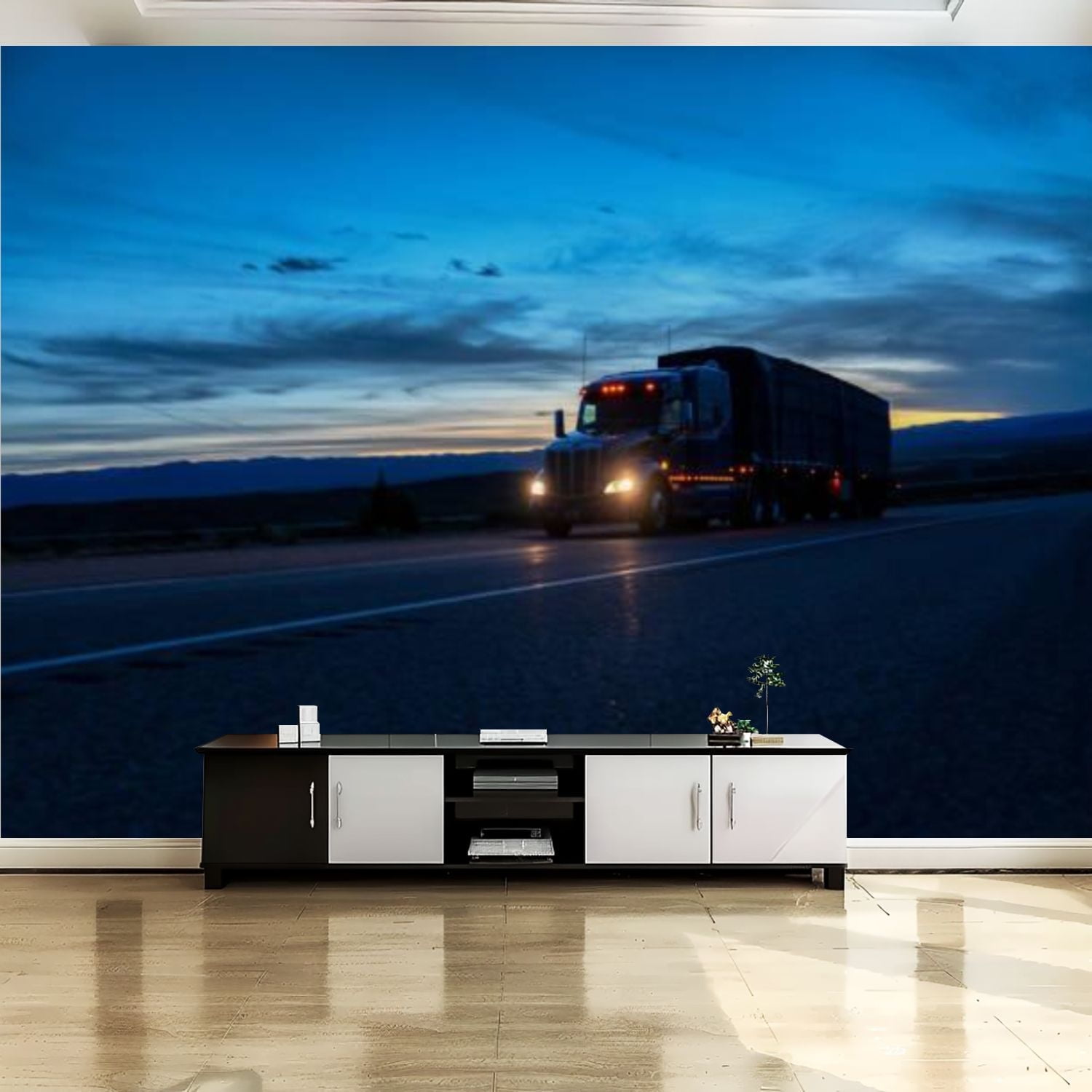 Peel and Stick Canvas Wallpaper Wall Mural Semi Trailer Truck Driving ...