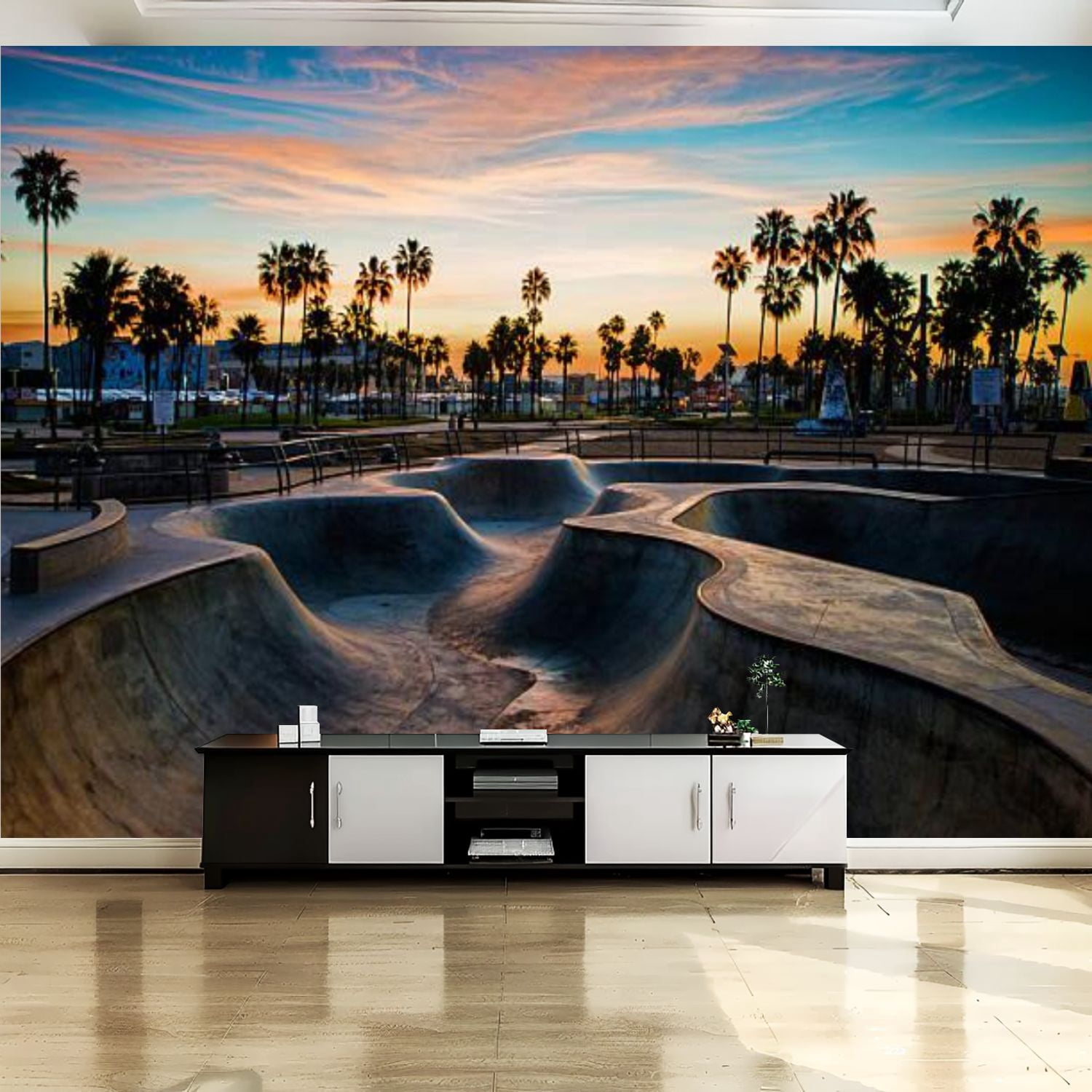 Peel and Stick Canvas Wallpaper Wall Mural Skateboard park morning Wall ...