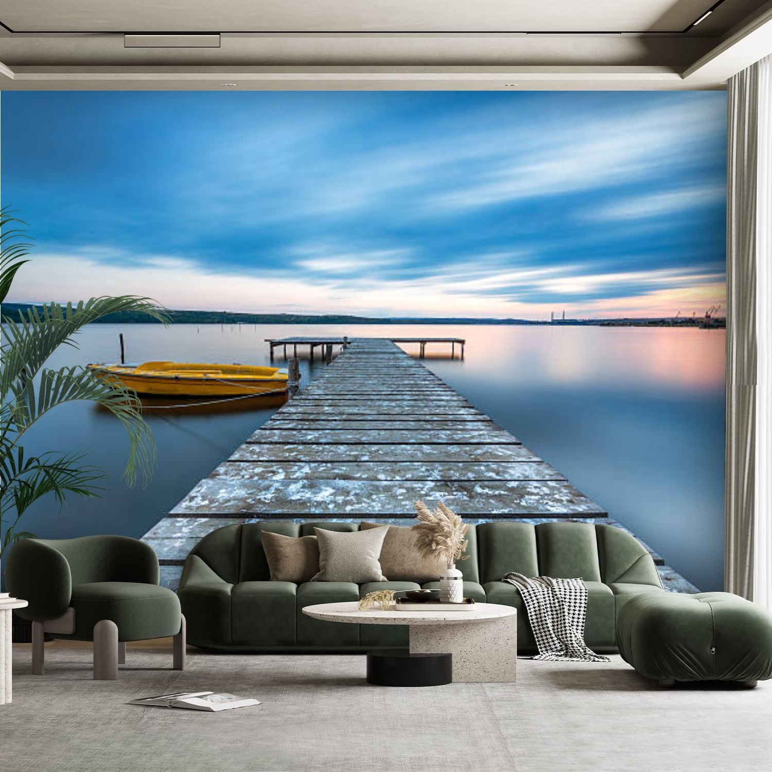Peel and Stick Canvas Wallpaper Wall Mural Small Dock Boat lake Wall ...
