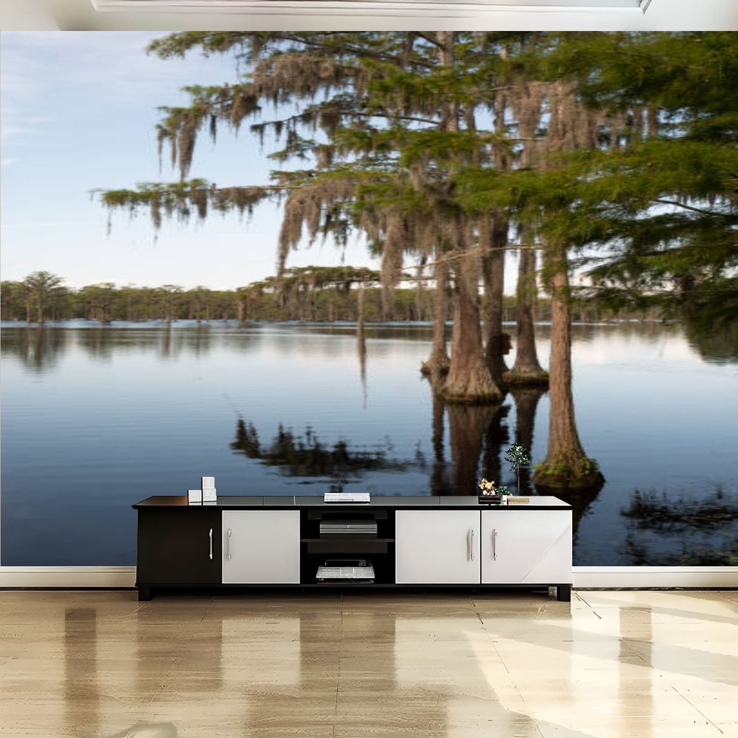 Peel and Stick Canvas Wallpaper Wall Mural Smooth Water Reflects ...