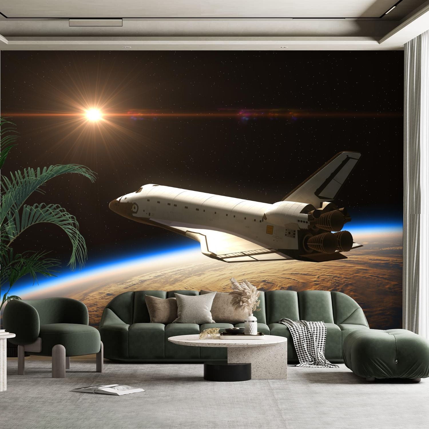 Peel and Stick Canvas Wallpaper Wall Mural Space Shuttle Rising Sun ...