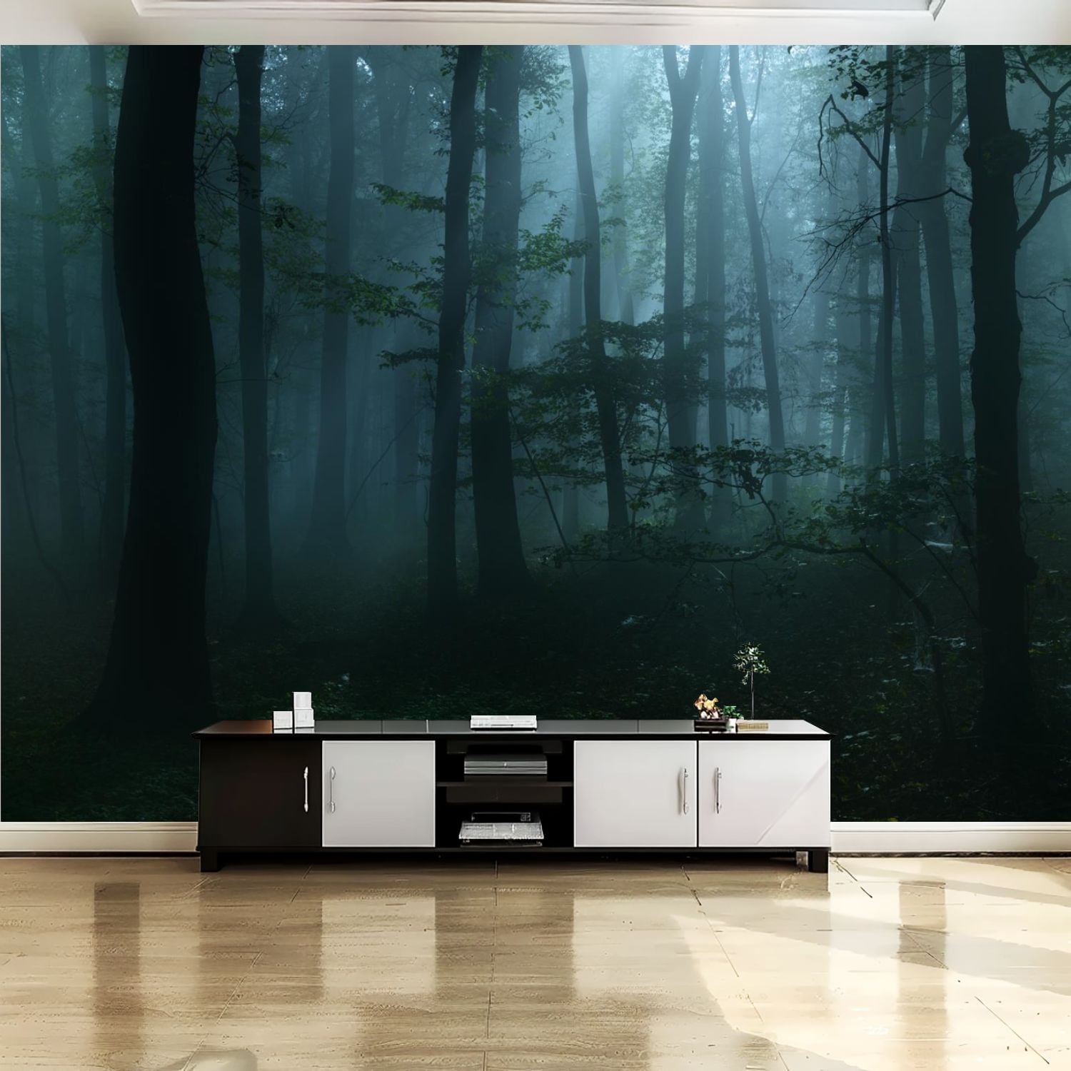 Peel and Stick Canvas Wallpaper Wall Mural Spooky Dark Forest Night ...