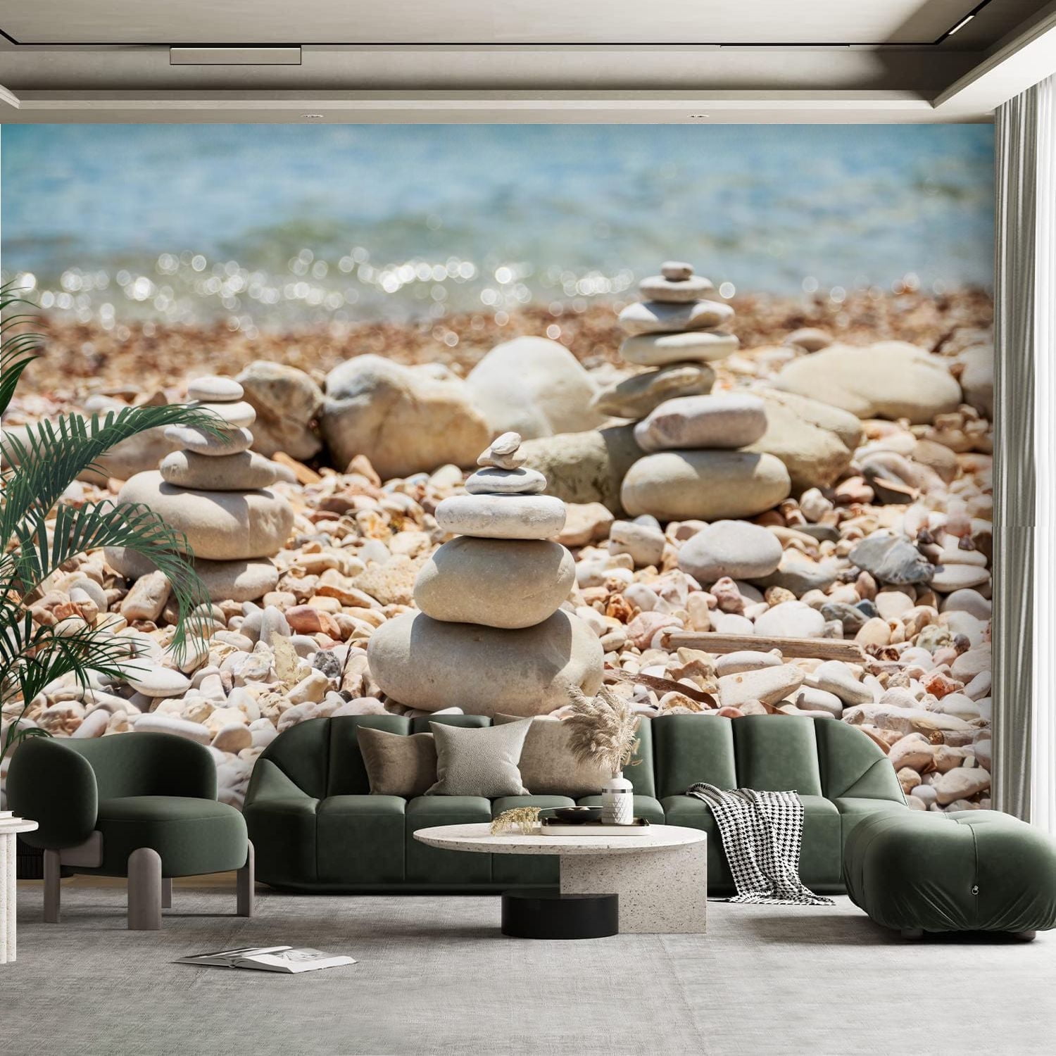 Peel and Stick Canvas Wallpaper Wall Mural Stack stones sea summer ...