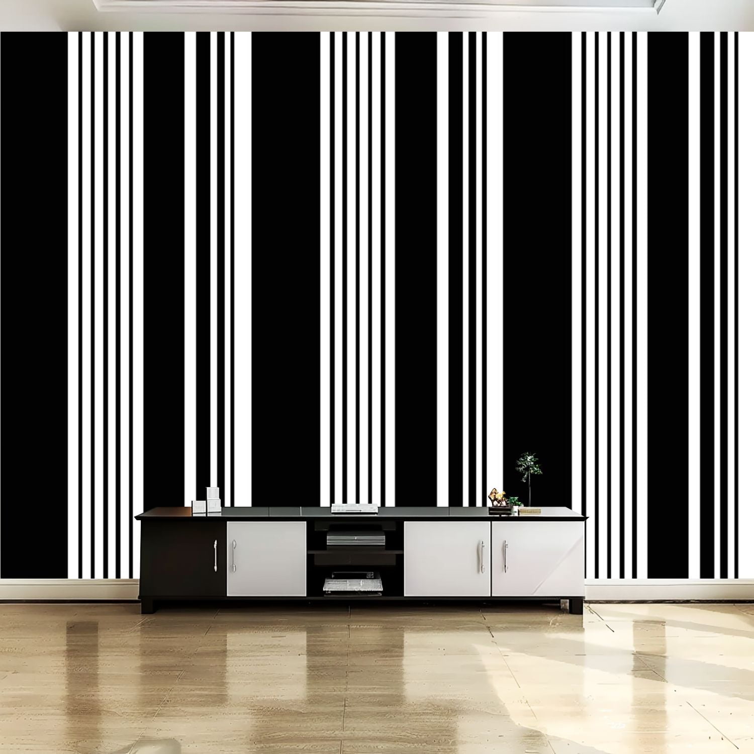 Peel and Stick Canvas Wallpaper Wall Mural Stripe seamless black white ...