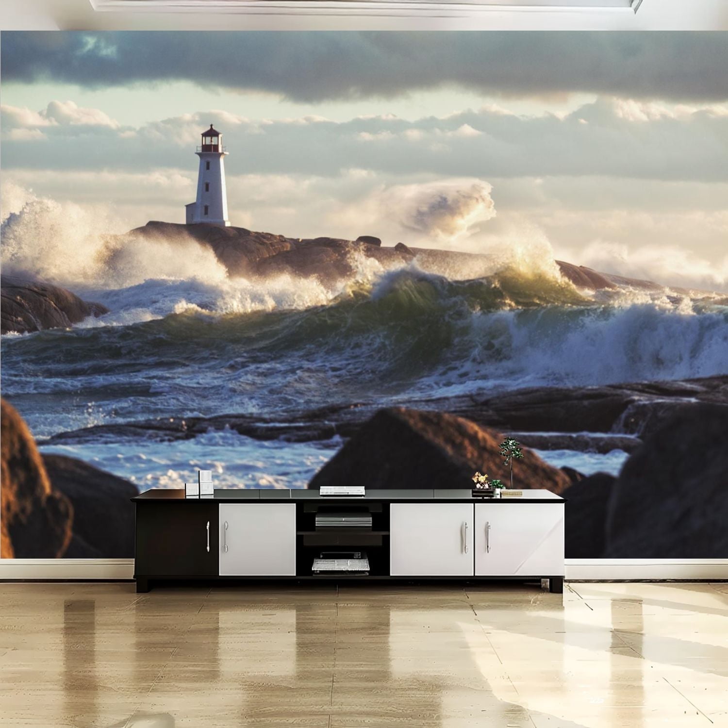 Peel and Stick Canvas Wallpaper Wall Mural Sunlit Surf Wall Art Self ...