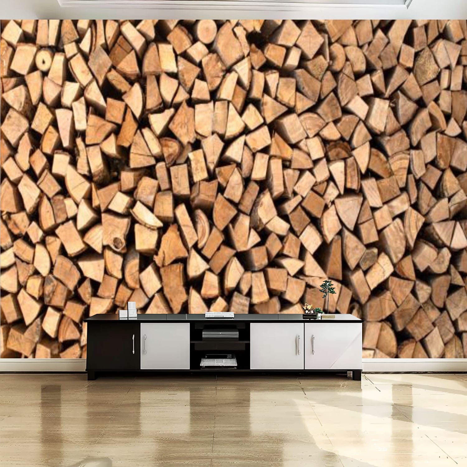 Peel and Stick Canvas Wallpaper Wall Mural Texture chopped firewood ...