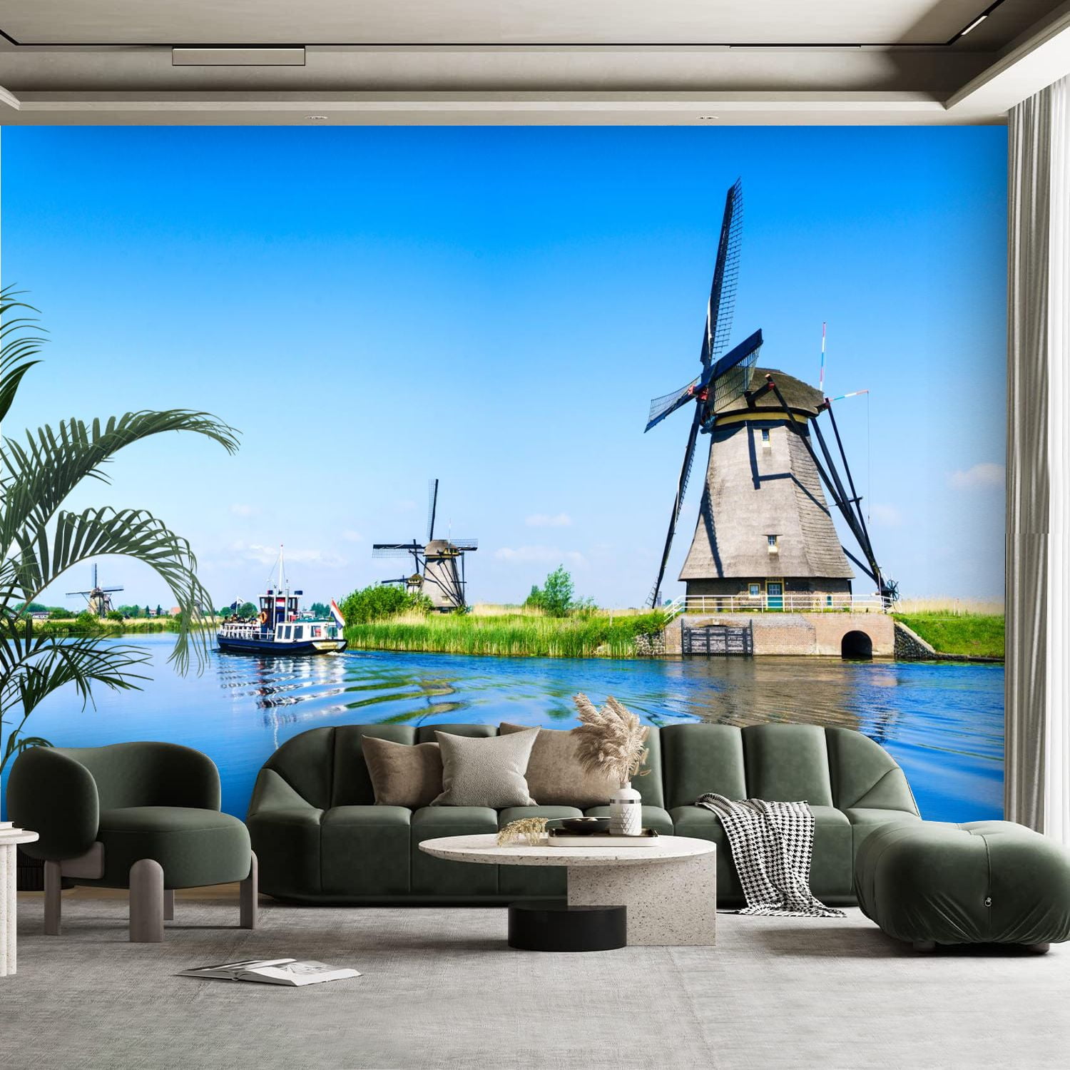 Peel and Stick Canvas Wallpaper Wall Mural Traditional Dutch windmills Netherlands Wall Art Self ...