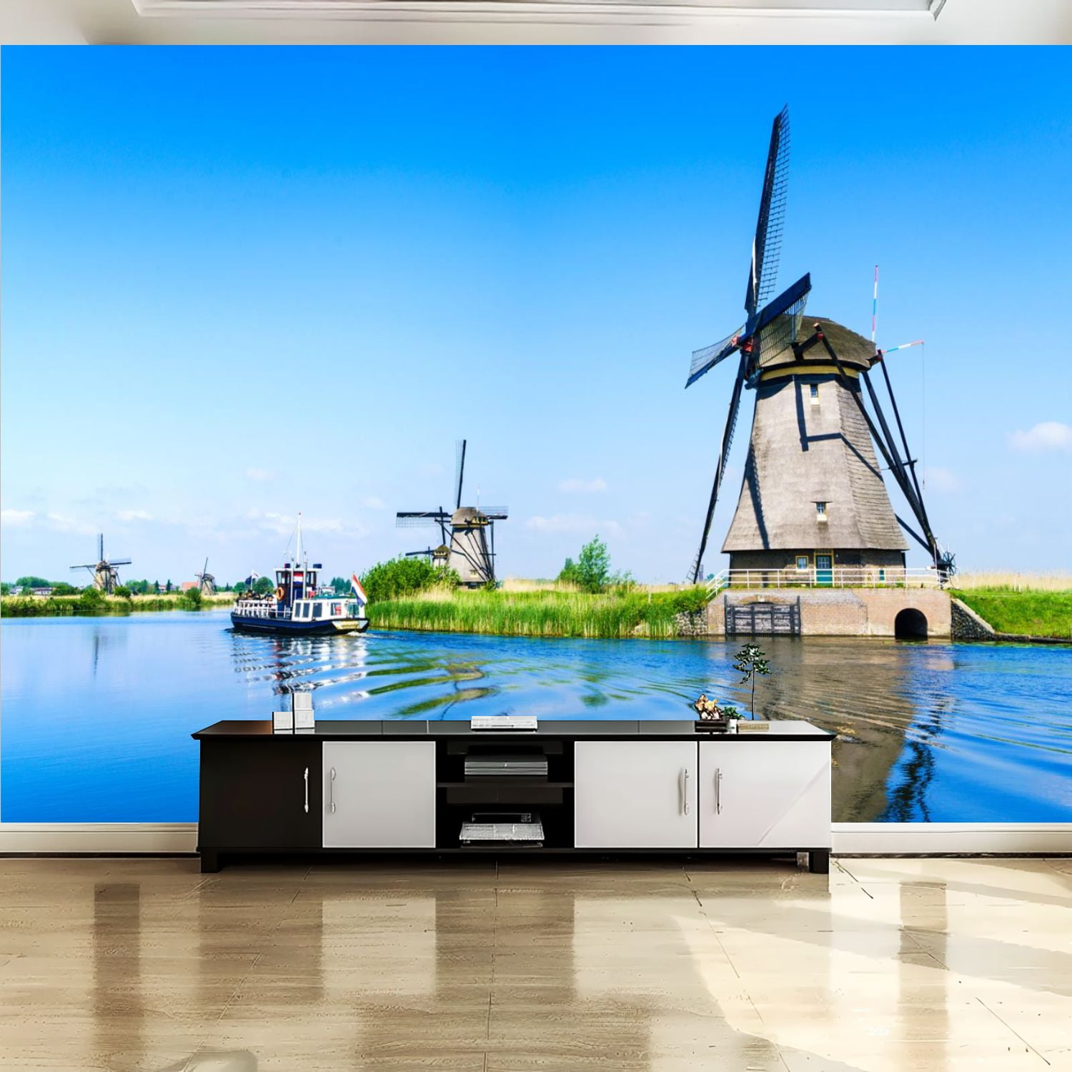 Peel and Stick Canvas Wallpaper Wall Mural Traditional Dutch windmills ...