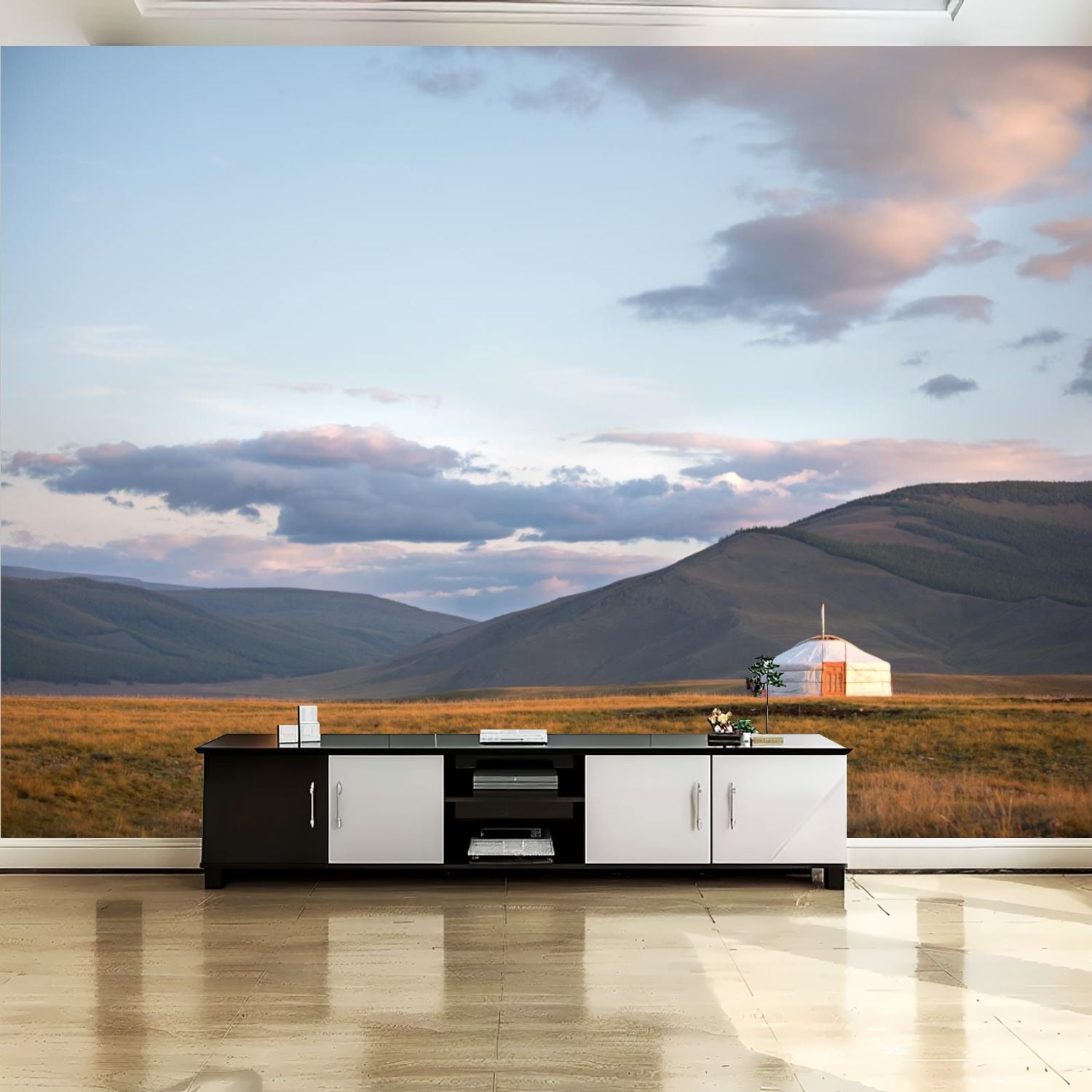 Peel and Stick Canvas Wallpaper Wall Mural Traditional Mongolian ger ...