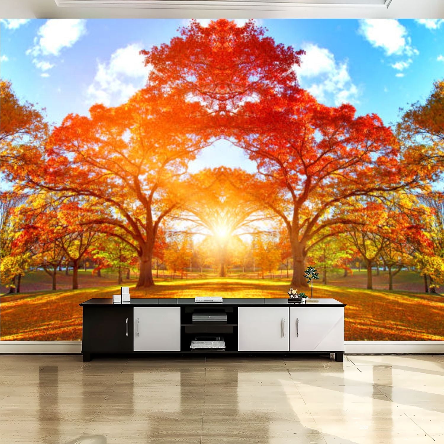 Peel and Stick Canvas Wallpaper Wall Mural Trees vibrant autumn color ...