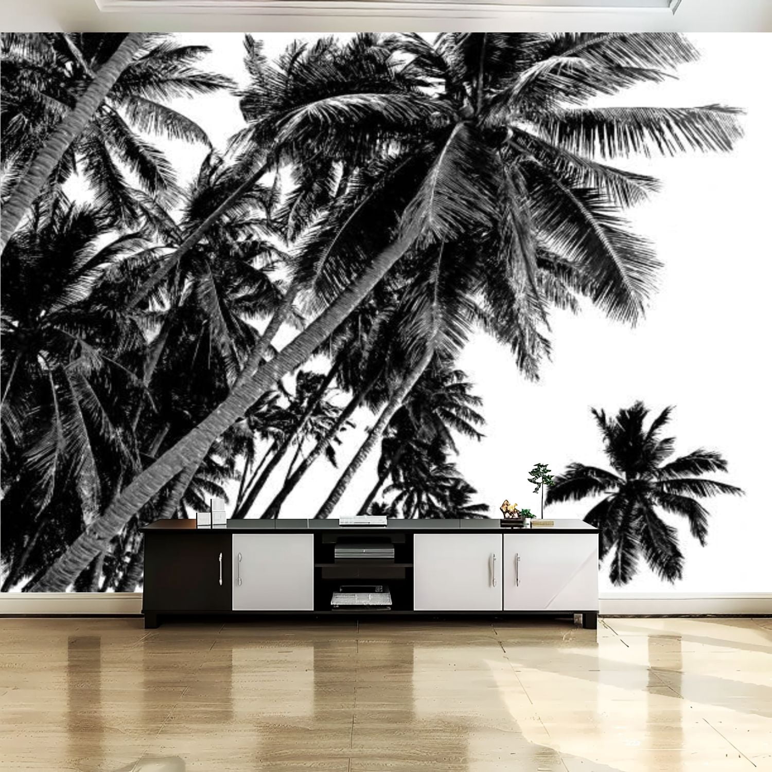 Peel and Stick Canvas Wallpaper Wall Mural Tropical coconut palm trees ...
