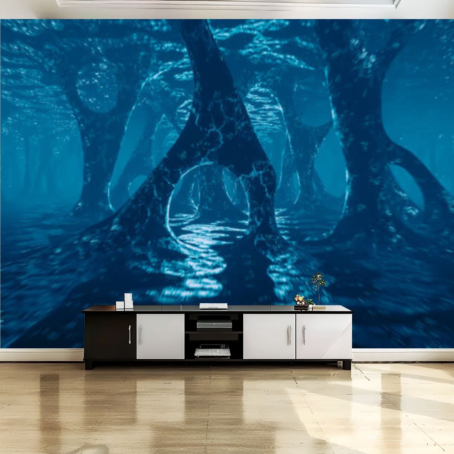 Peel and Stick Canvas Wallpaper Wall Mural Underwater animation Wall ...