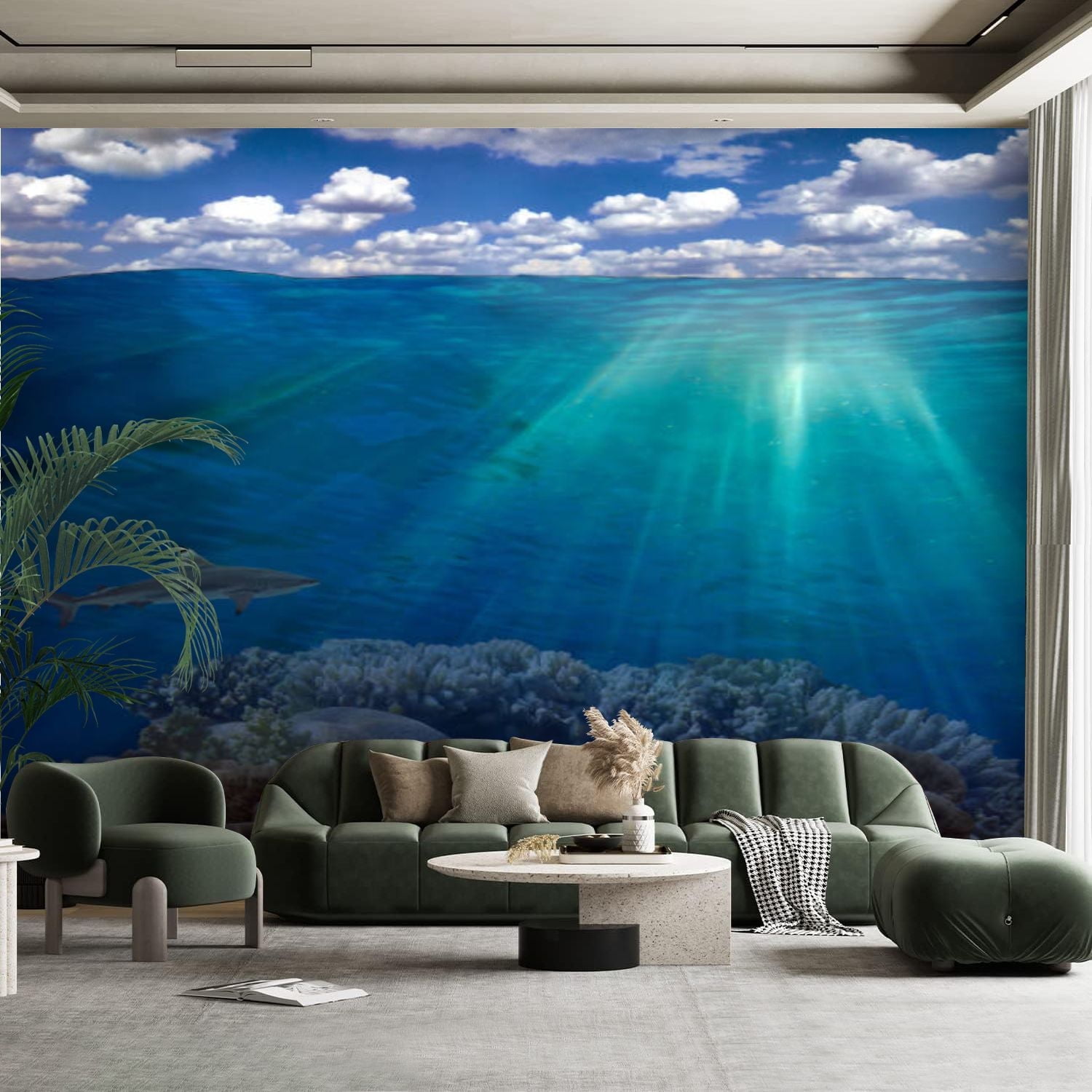 Peel and Stick Canvas Wallpaper Wall Mural Underwater coral reef seabed ...