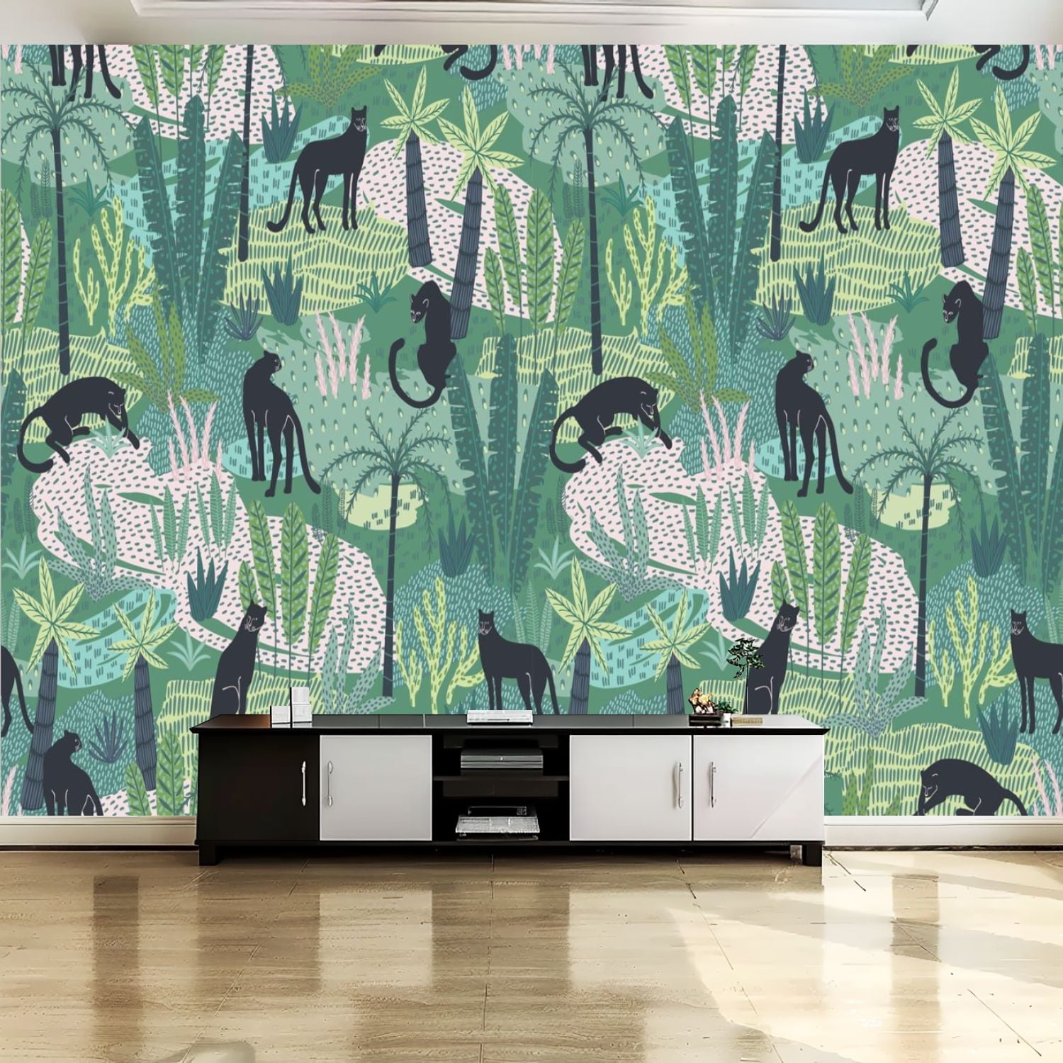 Peel and Stick Canvas Wallpaper Wall Mural Vestor seamless panthers ...