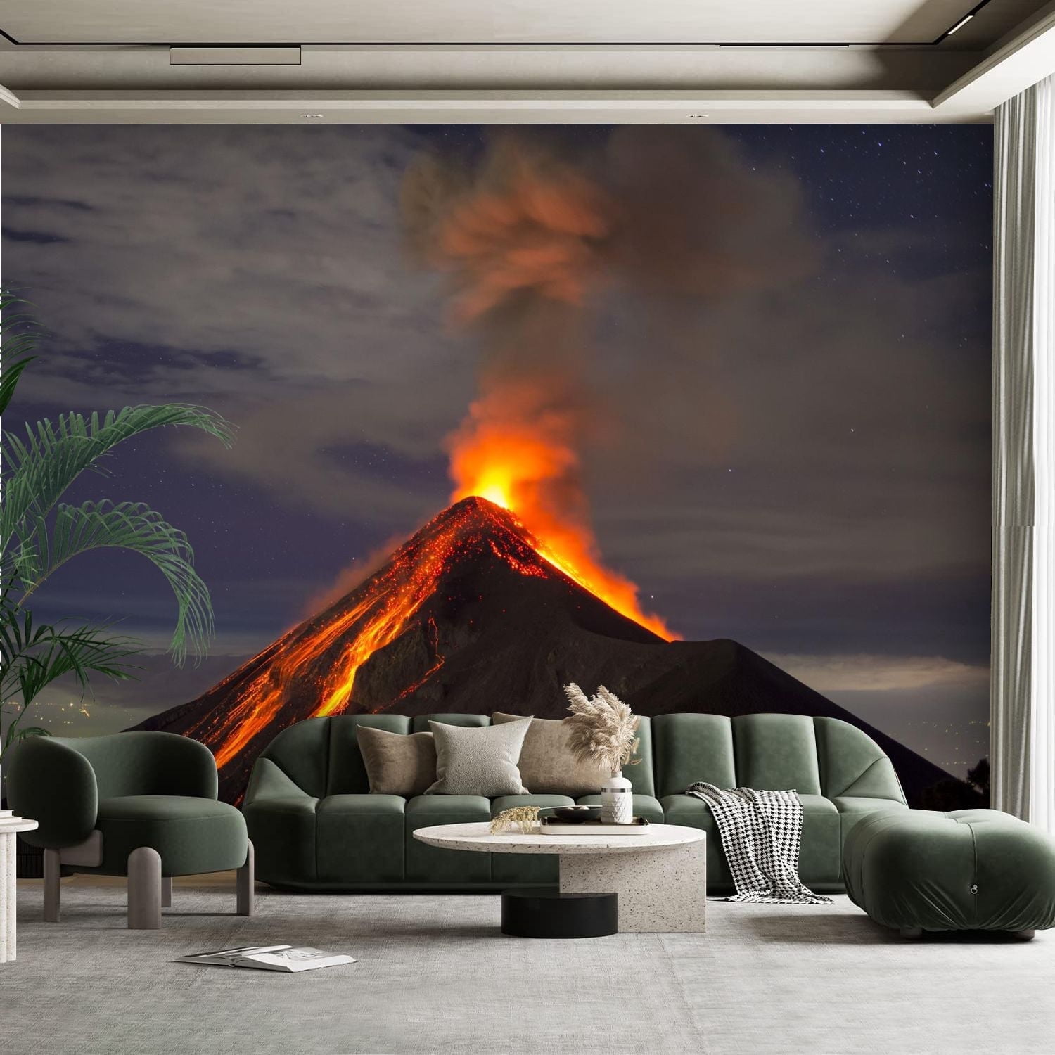 Peel and Stick Canvas Wallpaper Wall Mural Volcano eruption captured ...
