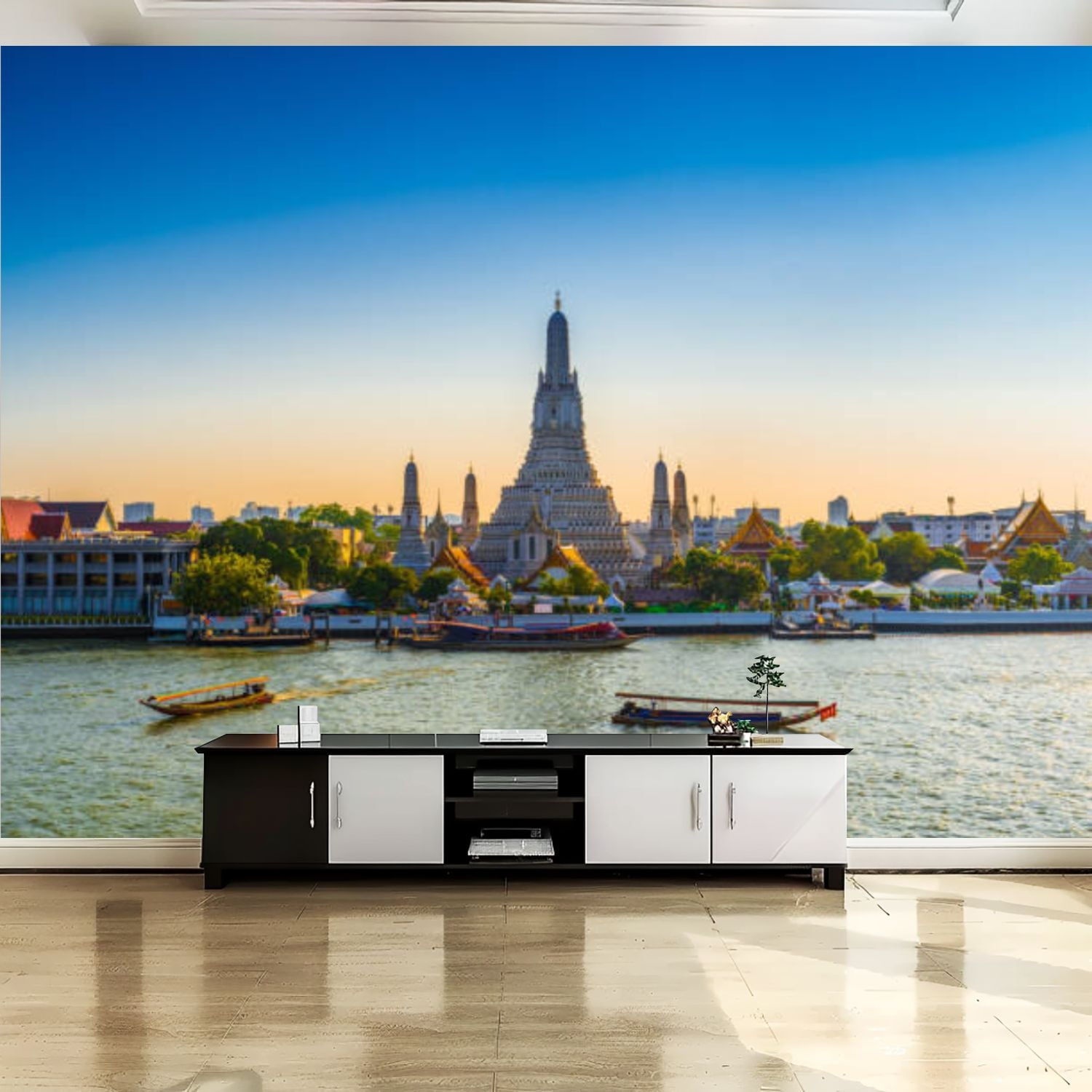 Peel and Stick Canvas Wallpaper Wall Mural Wat Arun Temple dawn Bangkok Thailand Wall Art Self ...