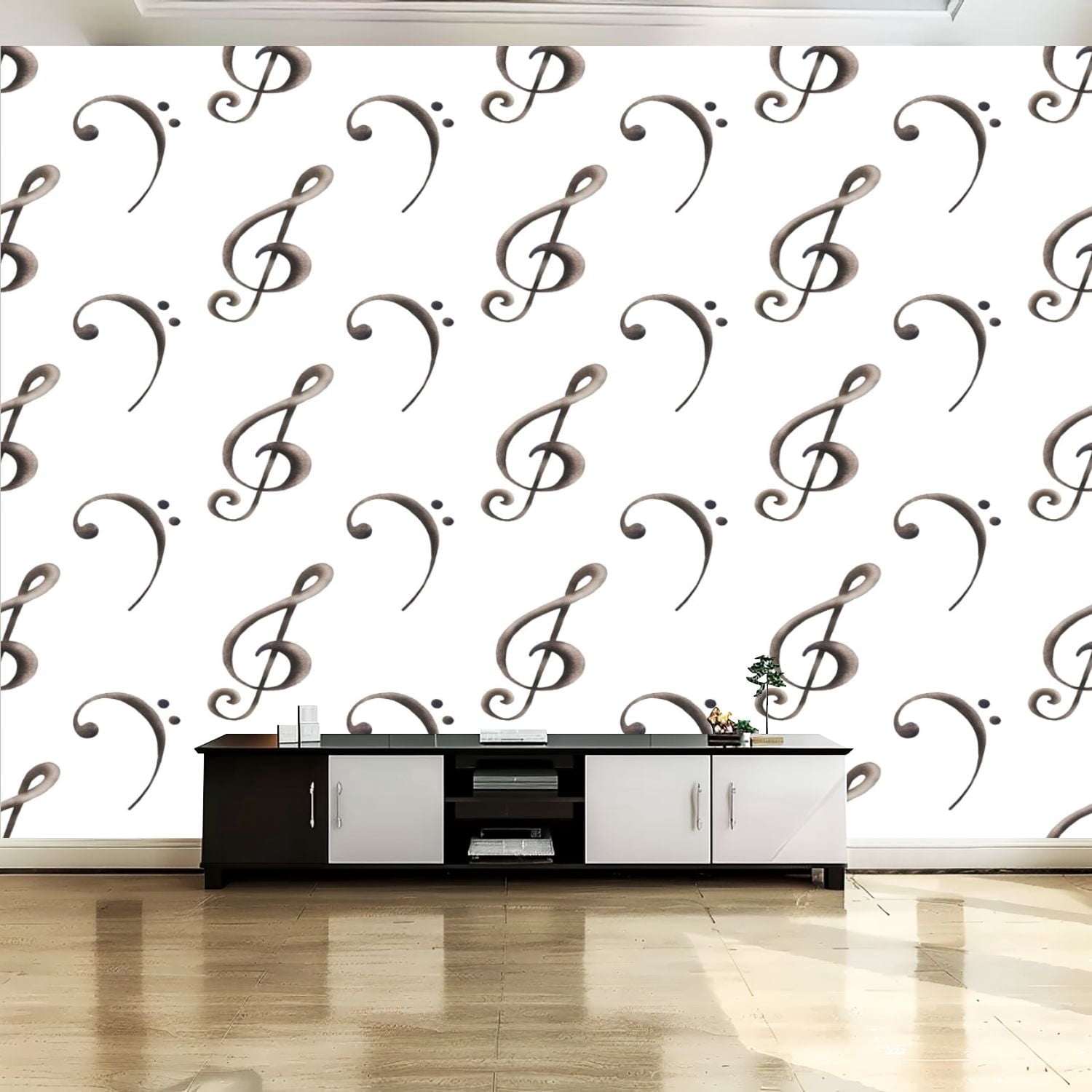 Peel and Stick Canvas Wallpaper Wall Mural Watercolor musical seamless ...