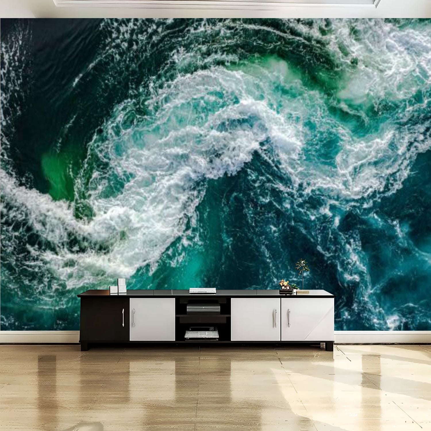 Peel and Stick Canvas Wallpaper Wall Mural Waves water river sea meet ...