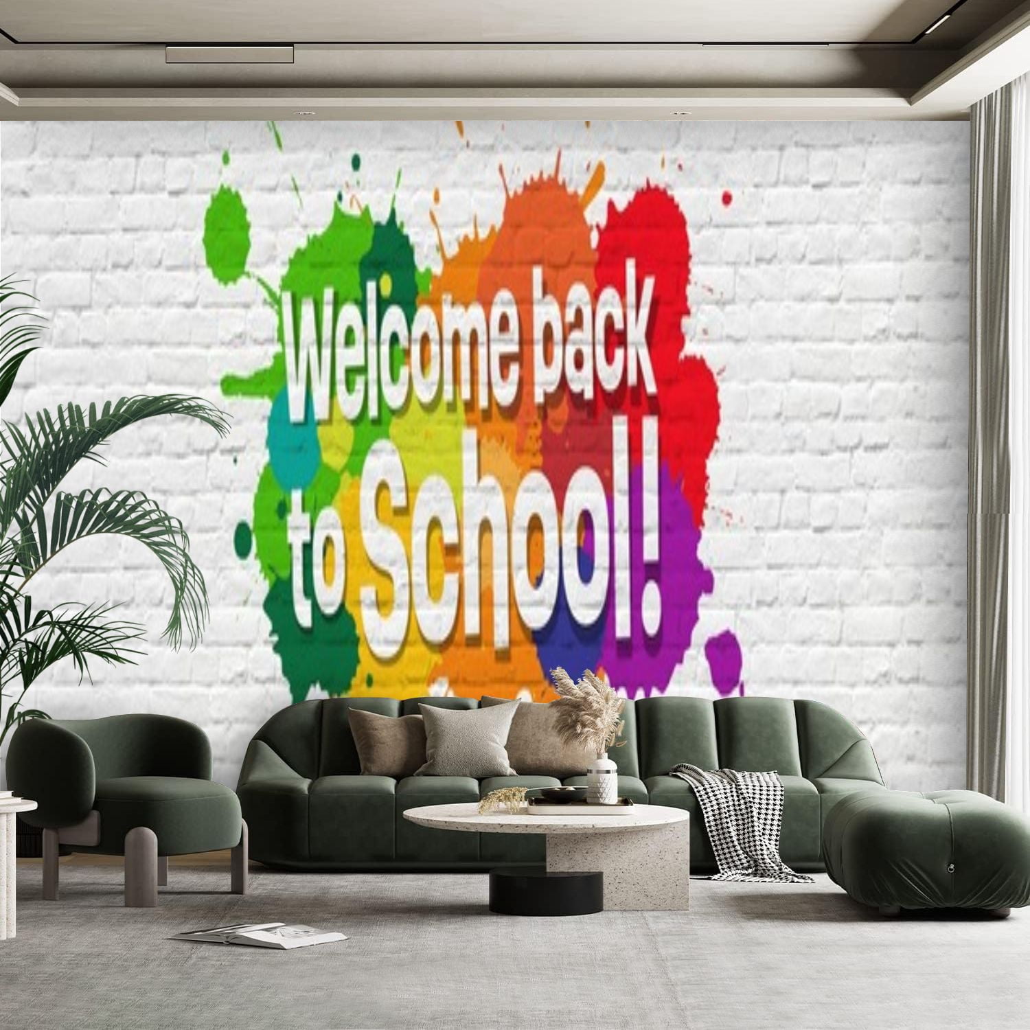 Peel and Stick Canvas Wallpaper Wall Mural Welcome back to school brick ...
