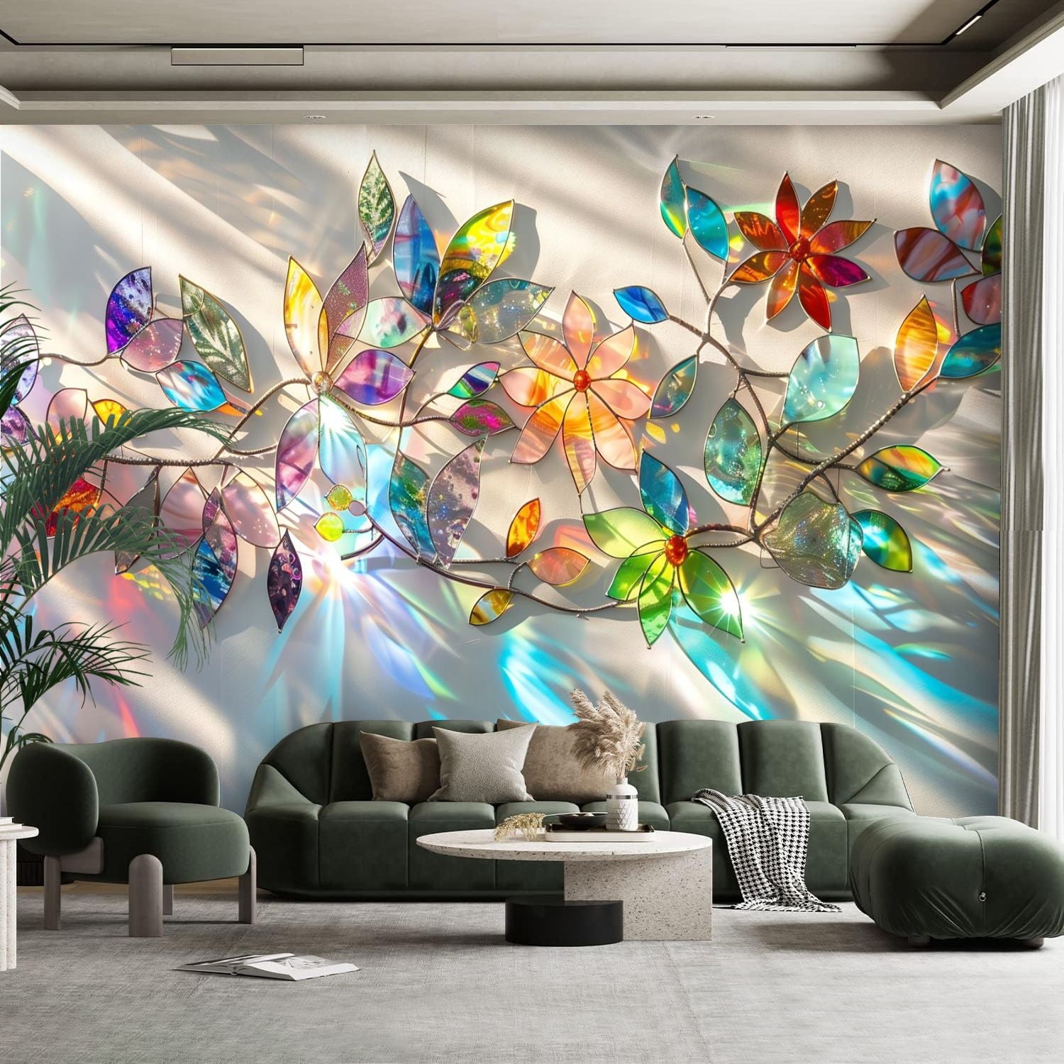 Peel and Stick Canvas Wallpaper Wall Mural Whimsical Endless Spring Stained Glass Wall Art Self ...