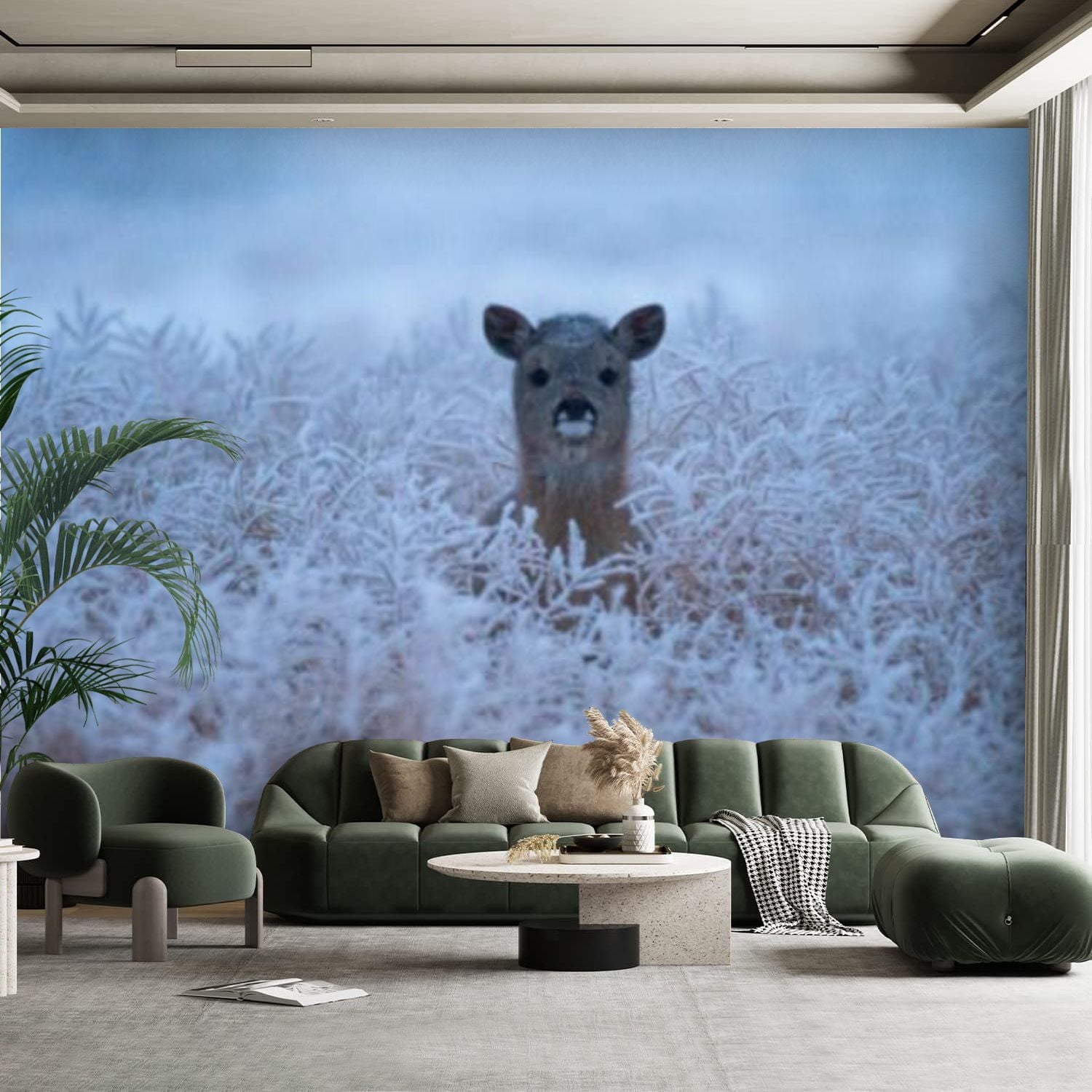 Peel and Stick Canvas Wallpaper Wall Mural White Tailed Deer Forrest ...