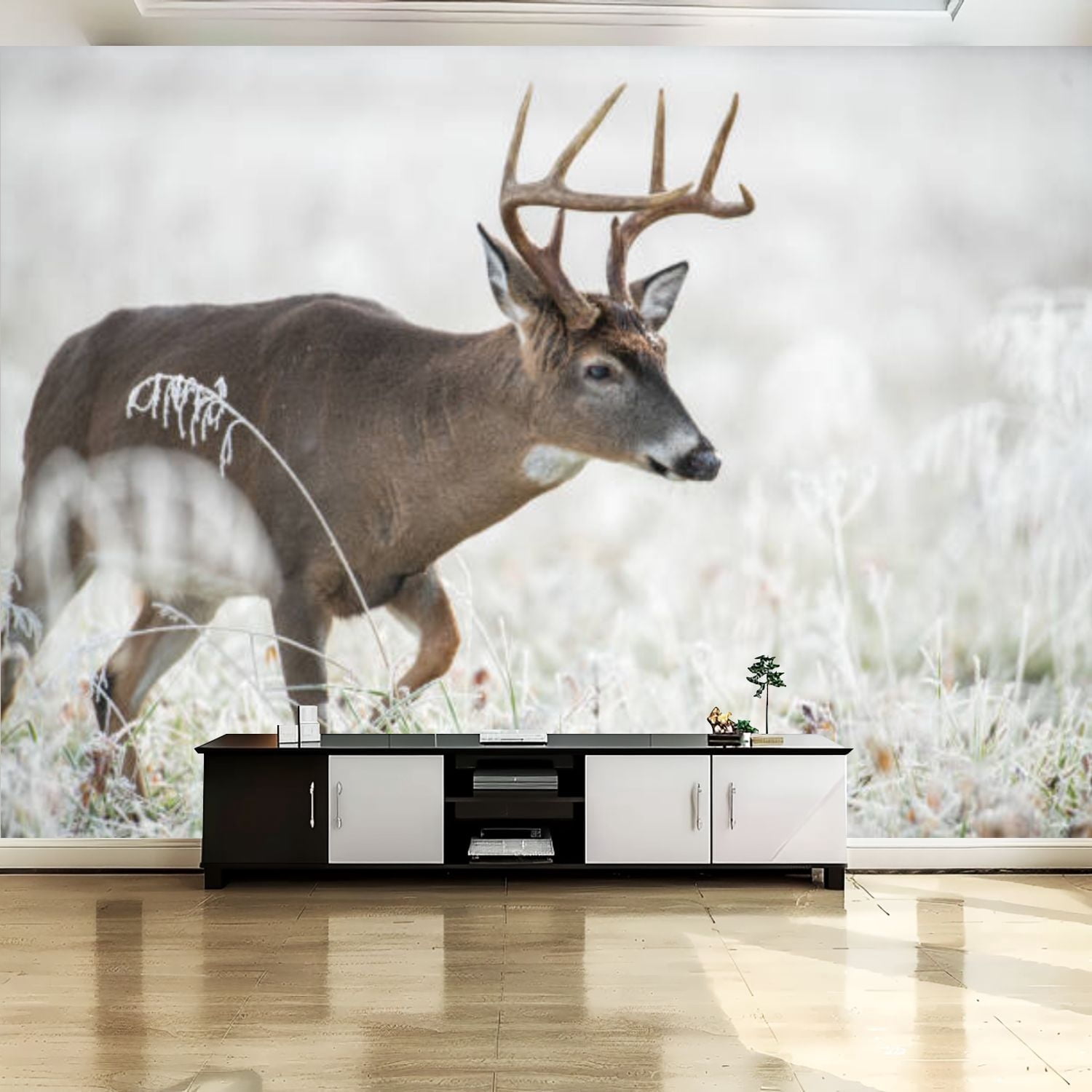Peel and Stick Canvas Wallpaper Wall Mural White tailed deer buck frost ...