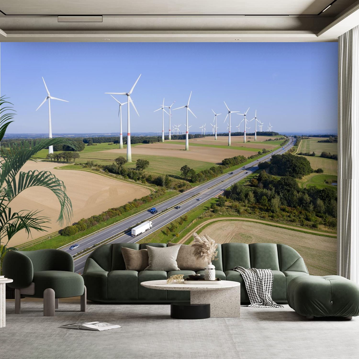 Peel and Stick Canvas Wallpaper Wall Mural Wind Turbine Farm Highway ...