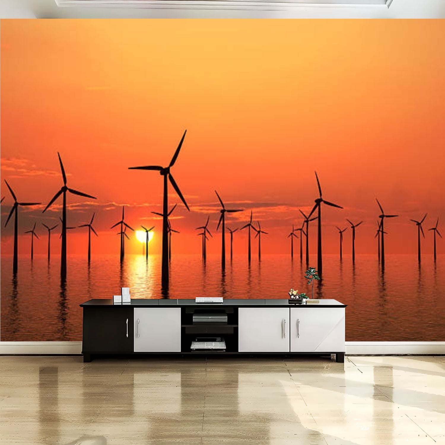 Peel and Stick Canvas Wallpaper Wall Mural Wind farm Wall Art Self ...