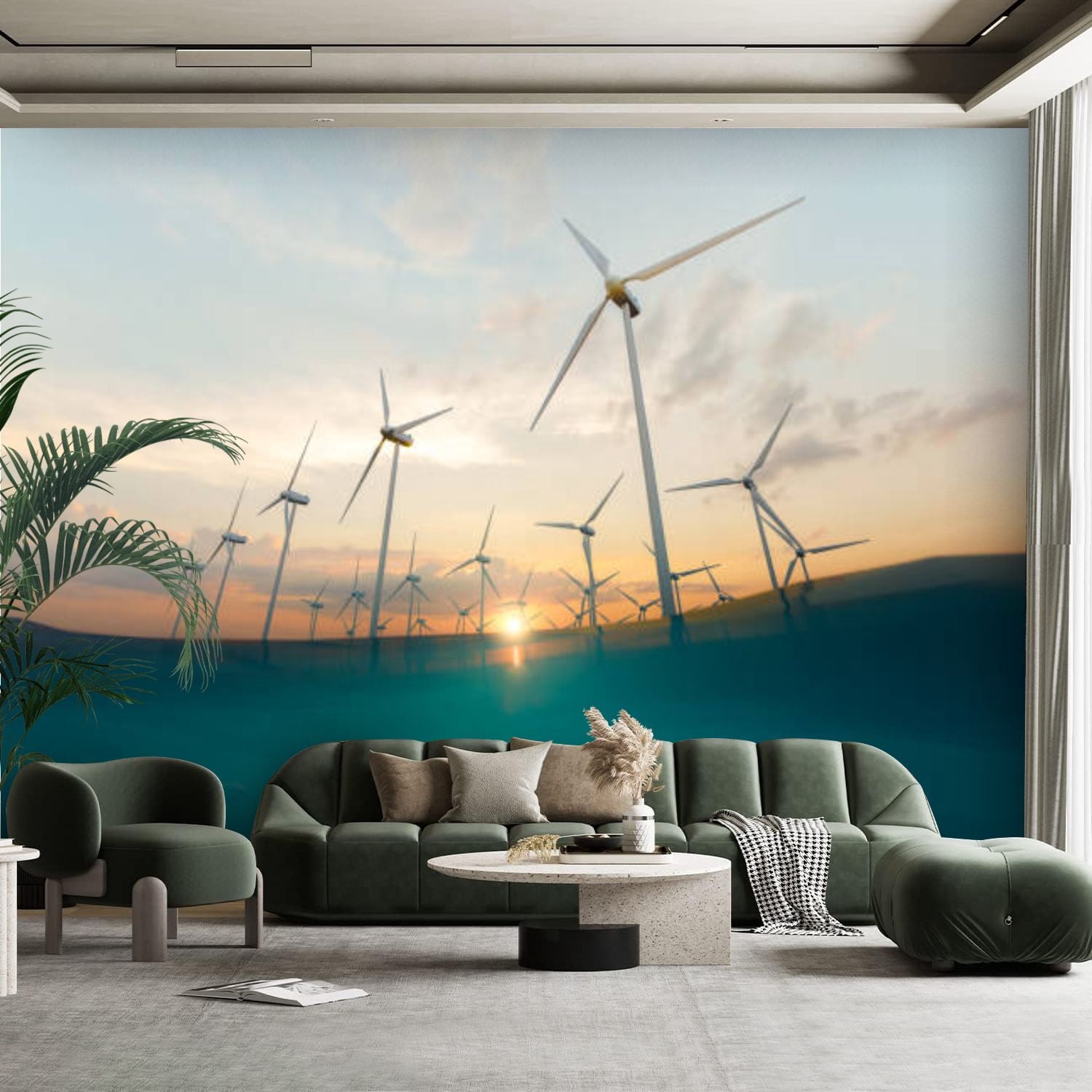 Peel and Stick Canvas Wallpaper Wall Mural Wind power station sea under ...