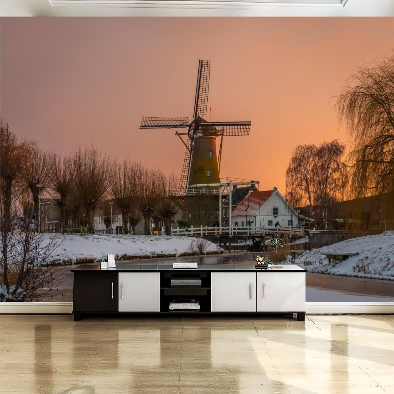 Peel and Stick Canvas Wallpaper Wall Mural Winter dutch scenery ...