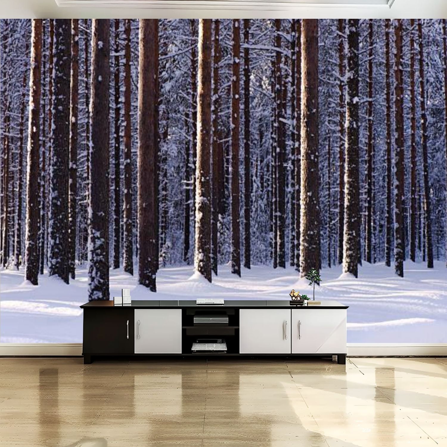 Peel and Stick Canvas Wallpaper Wall Mural Winter pine forest Wall Art Self Adhesive and ...