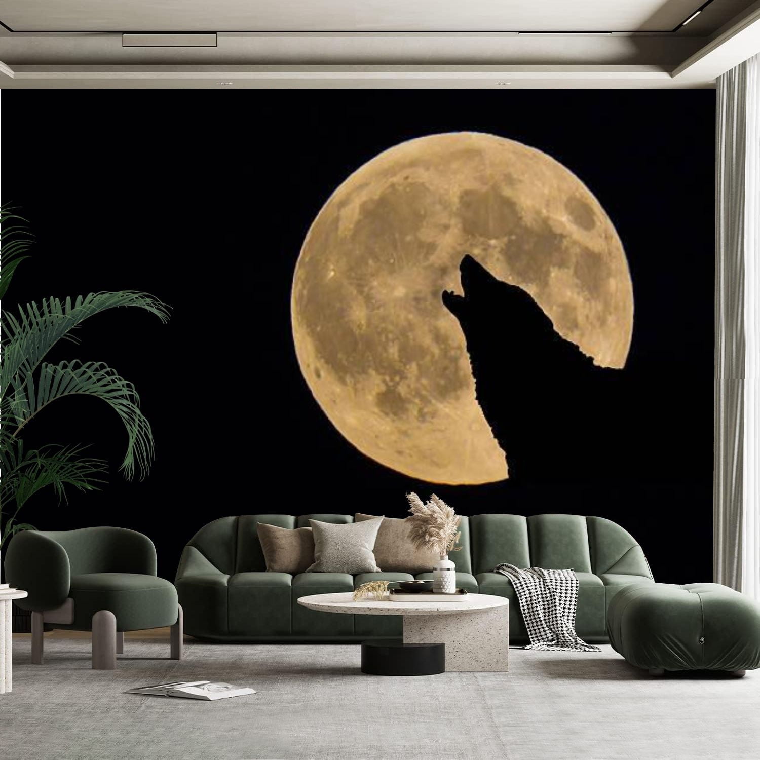 Peel and Stick Canvas Wallpaper Wall Mural Wolf full moon Wall Art Self ...