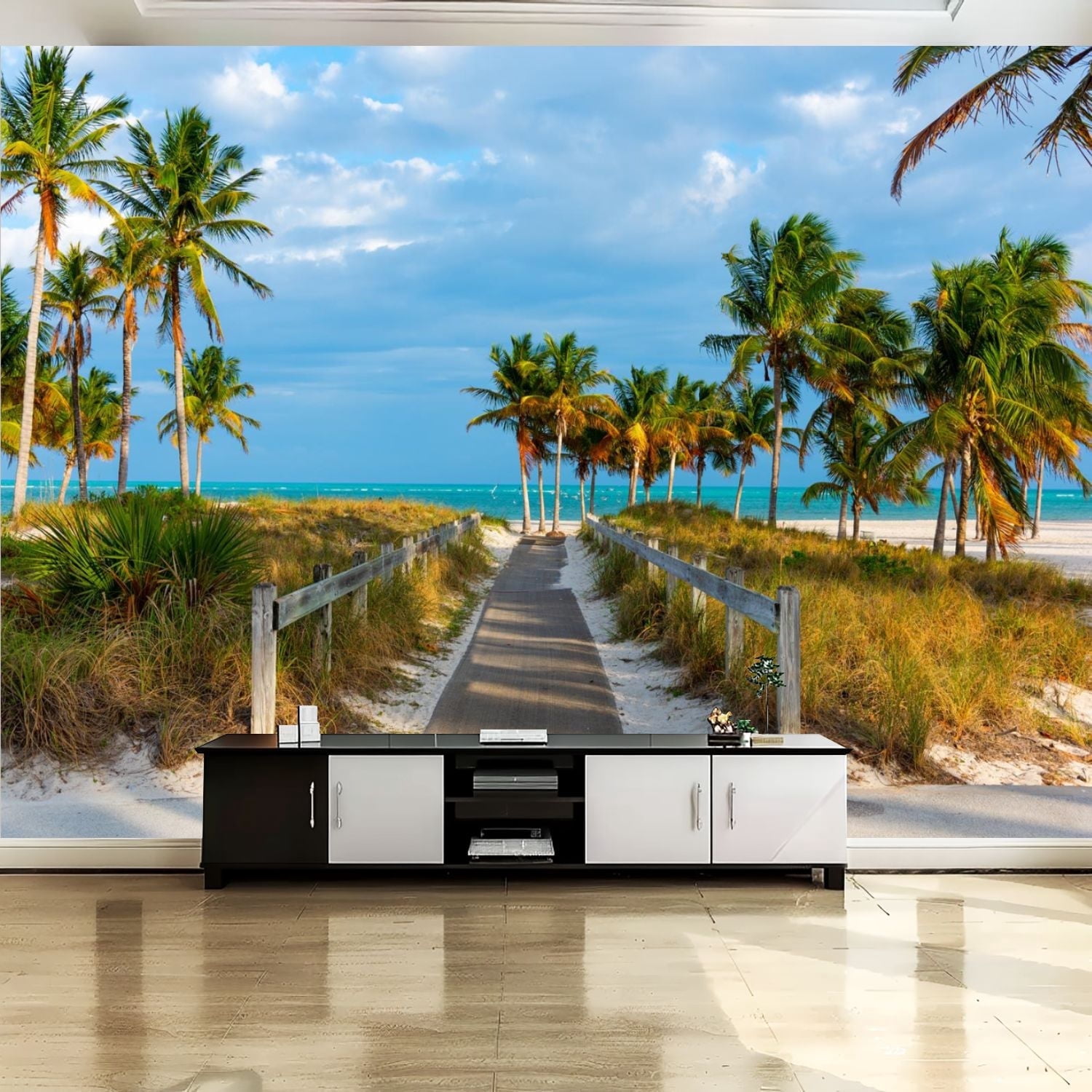 Peel and Stick Canvas Wallpaper Wall Mural Wooden boardwalk beautiful ...