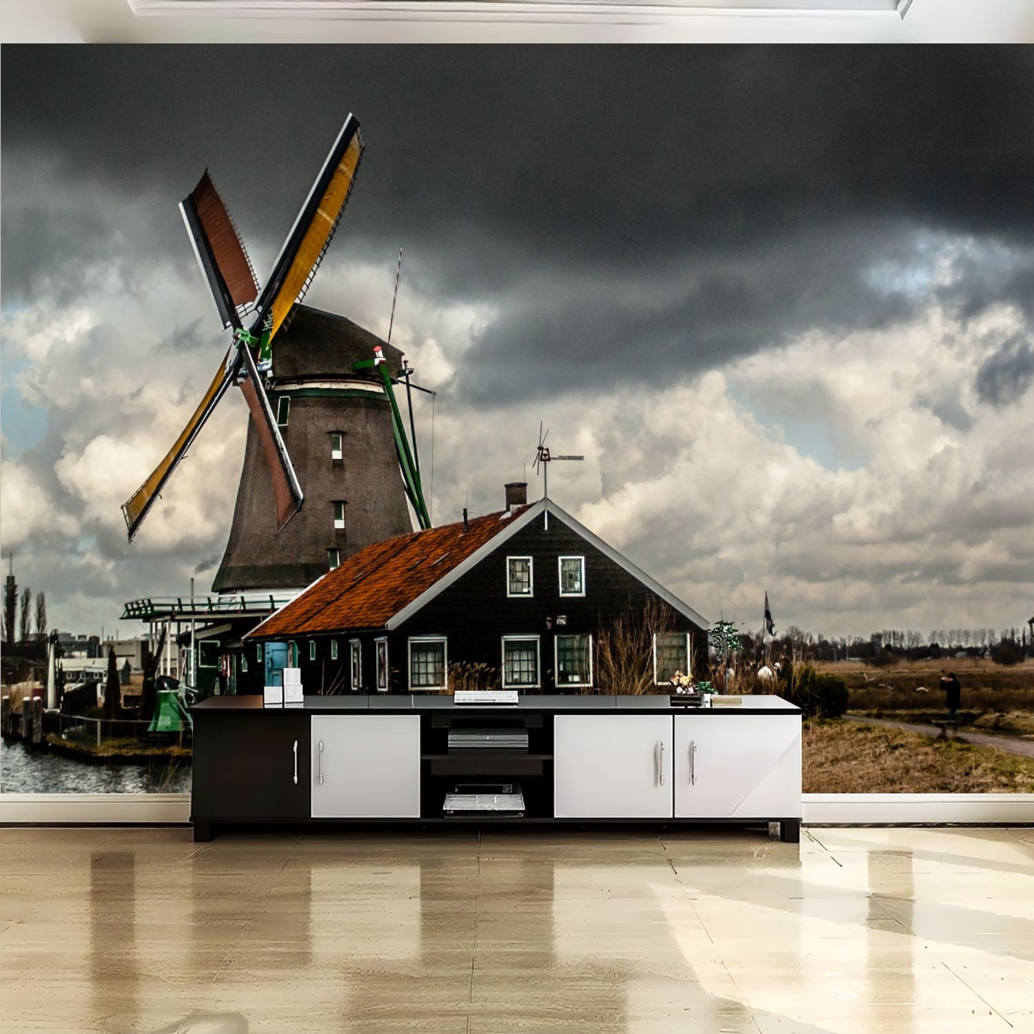 Peel and Stick Canvas Wallpaper Wall Mural Working Dutch Windmill Wall ...