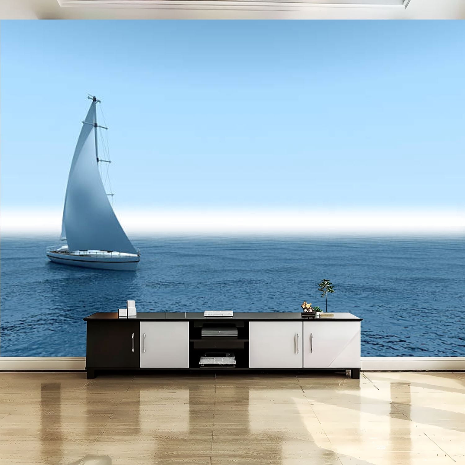 Peel and Stick Canvas Wallpaper Wall Mural Yacht sea Wall Art Self ...
