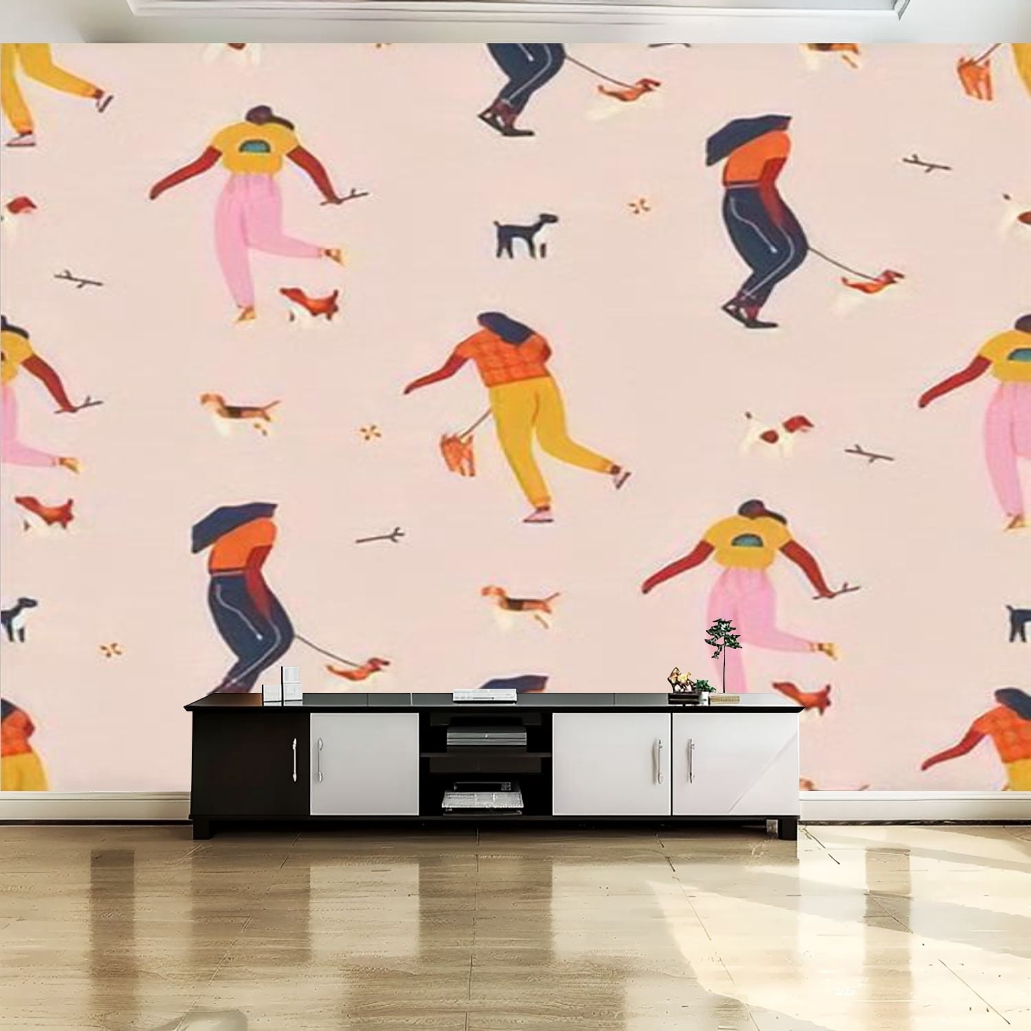 Peel and Stick Canvas Wallpaper Wall Mural Young playing dogs puppies ...